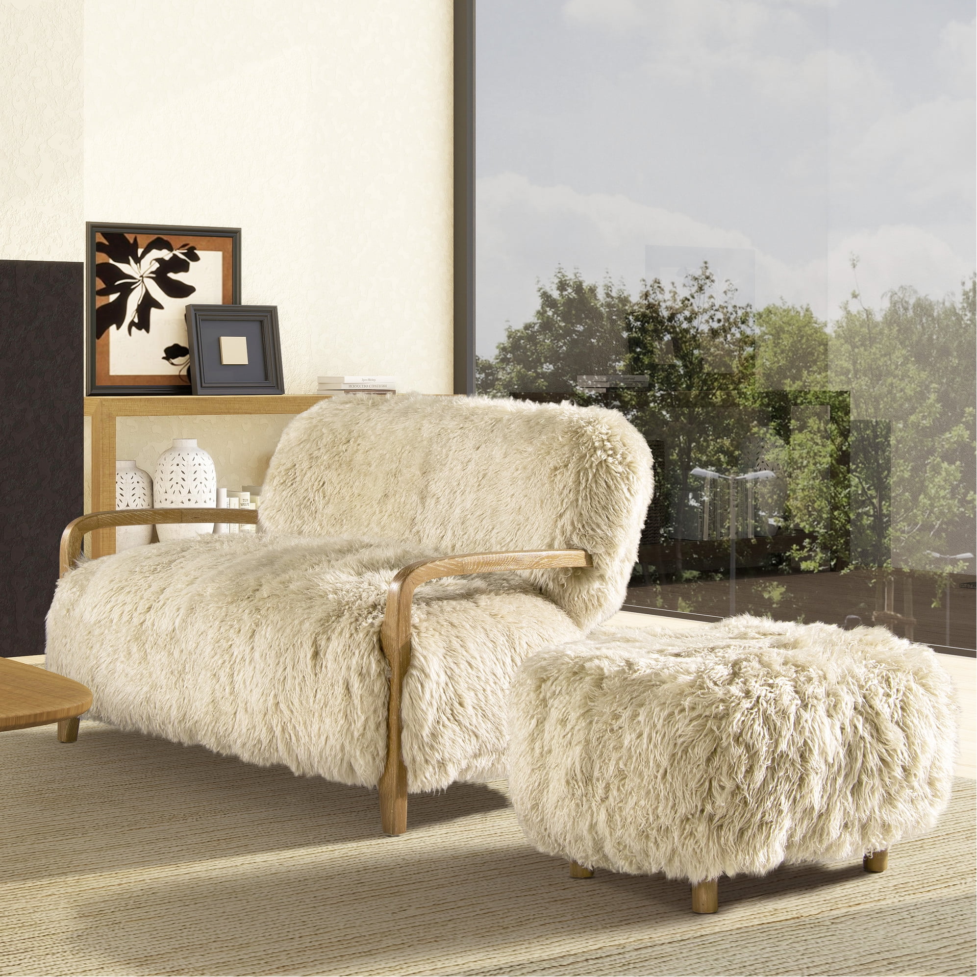 52.5" , Taupe Beige, Luxury Fur Upholstery, Foam Filled Cushion Beige ...
