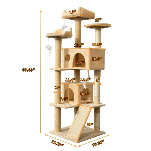 52/60-inch Cat Tree Tower with Scratching Posts, Jumping Platforms ...