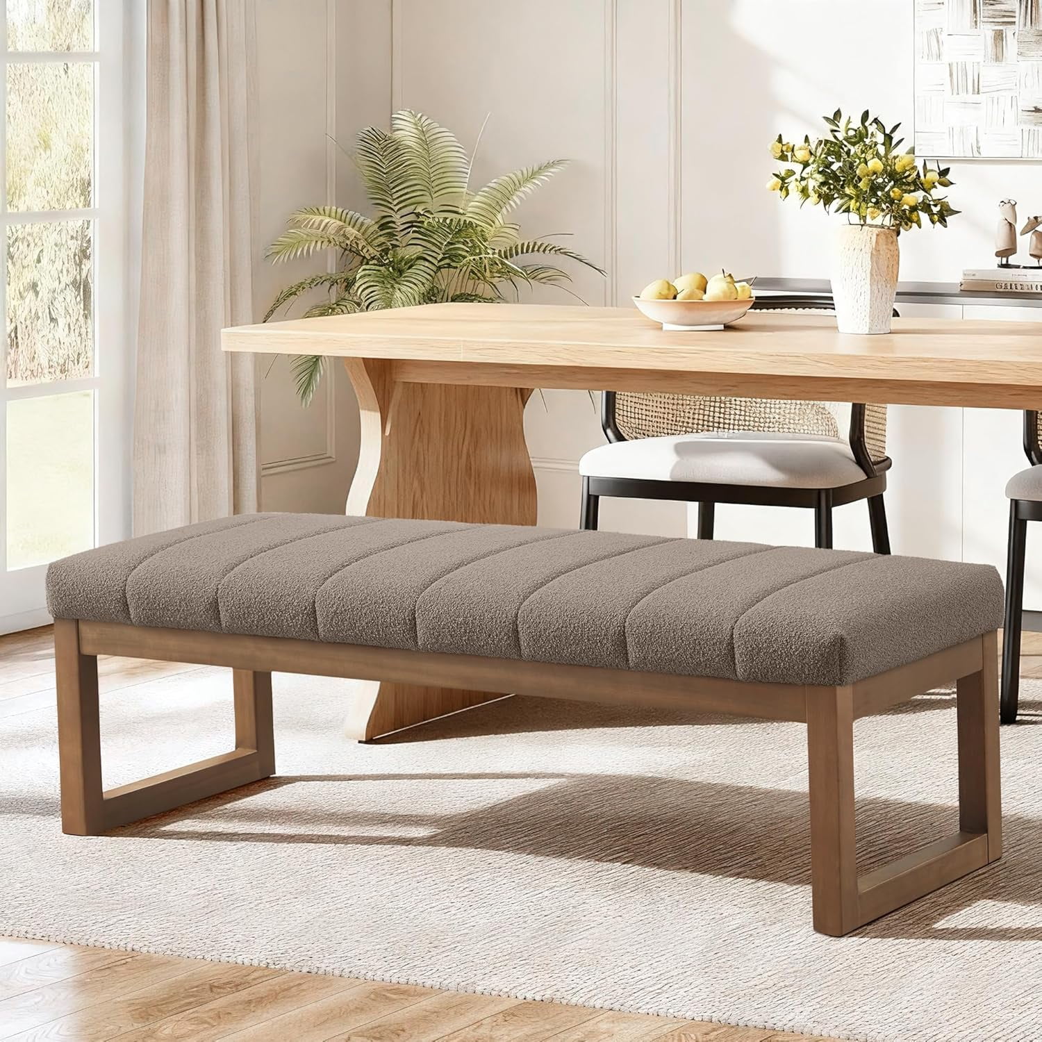 52.7" Bedroom Bench for End of Bed, Modern Upholstered Teddy Fabric ...