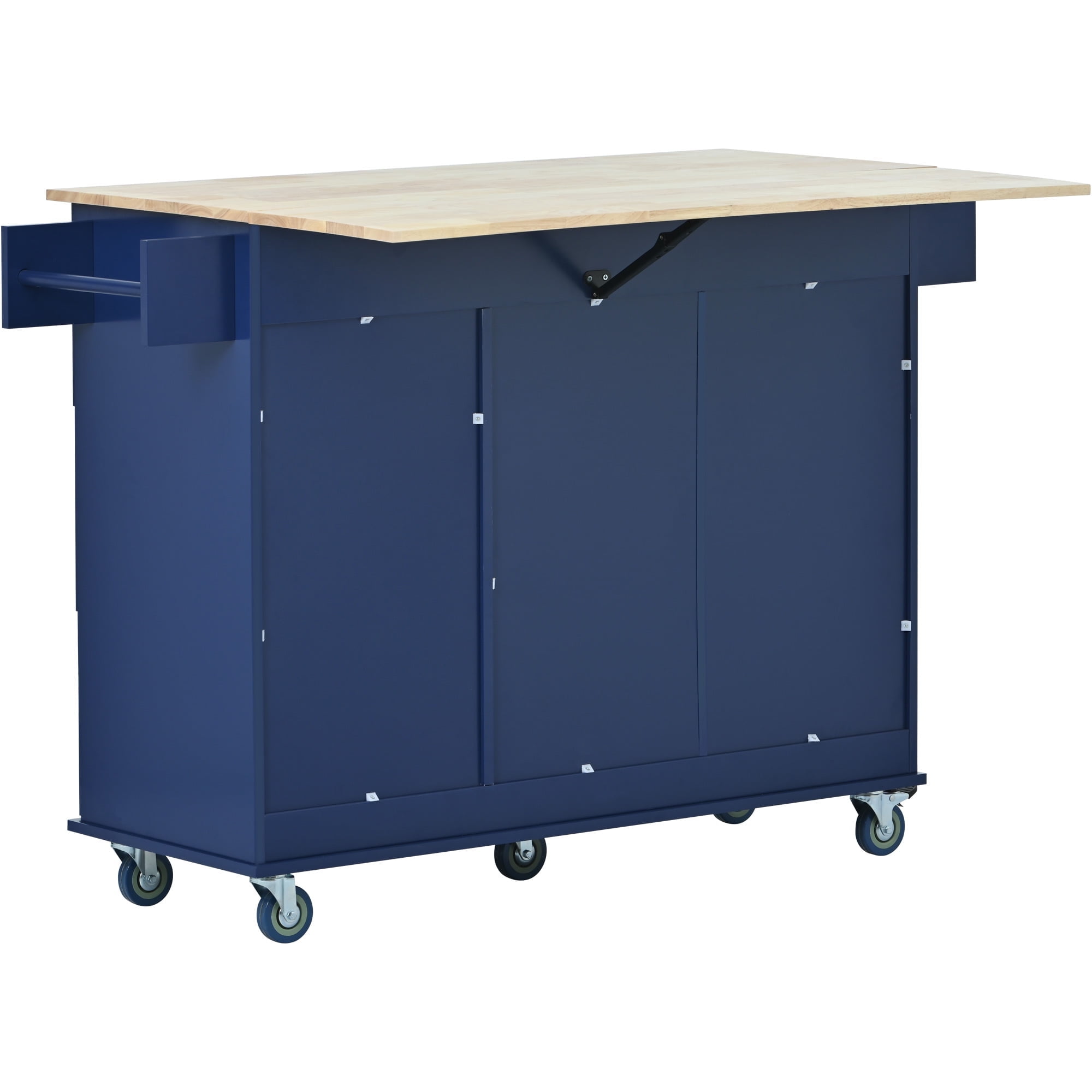 52.7" Rolling Mobile Kitchen Island - Dark Blue, Solid Wood Top with ...