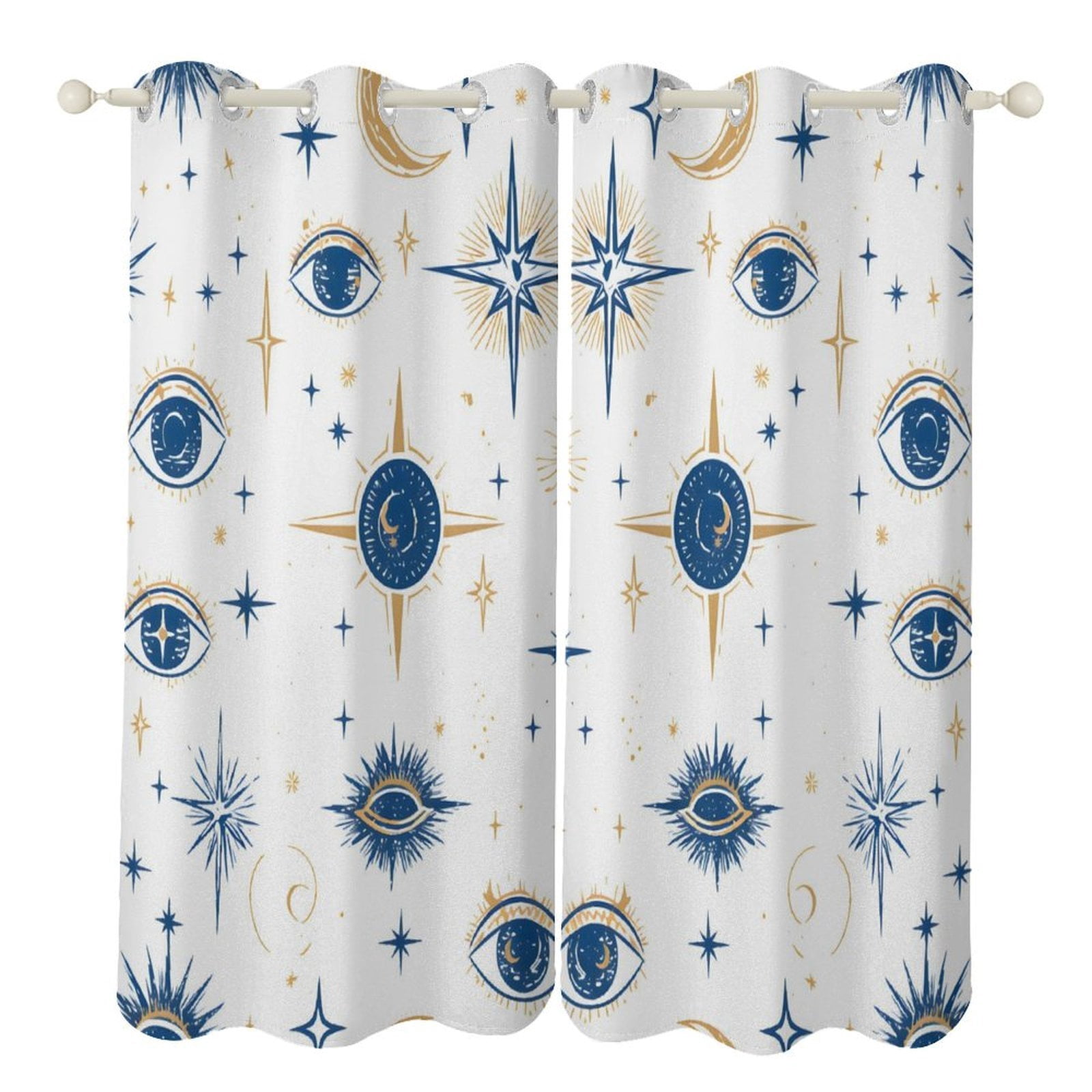 52×72in Perforated Curtain Two Symmetrical Pieces Heat Insulation Sun ...