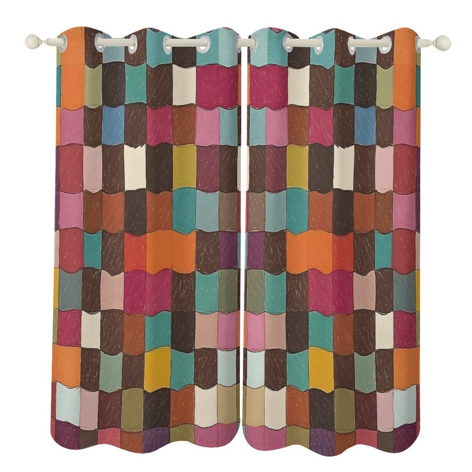 52×72in Perforated Curtain Two Symmetrical Pieces Heat Insulation Sun ...