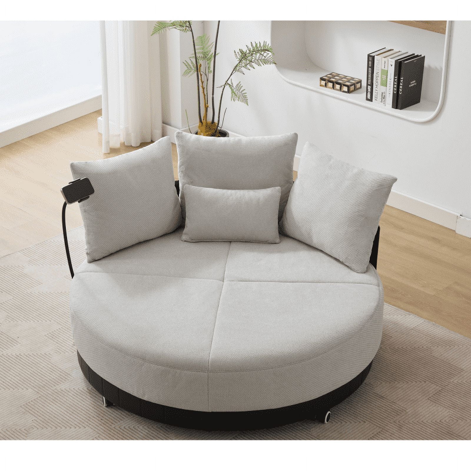 52.75" Oversized Round Swivel Chair, 360 ° Rotating Couples Chair with ...