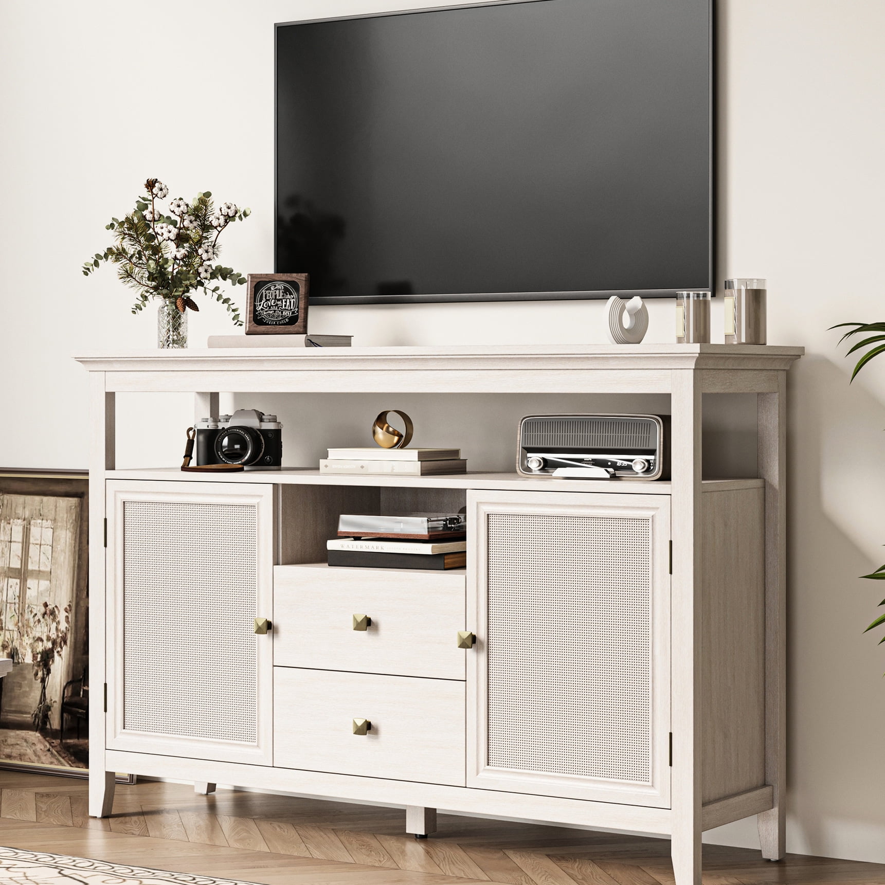 52.8" Boho Farmhouse Storage Cabinet | Blends Vintage and Modern Styles ...