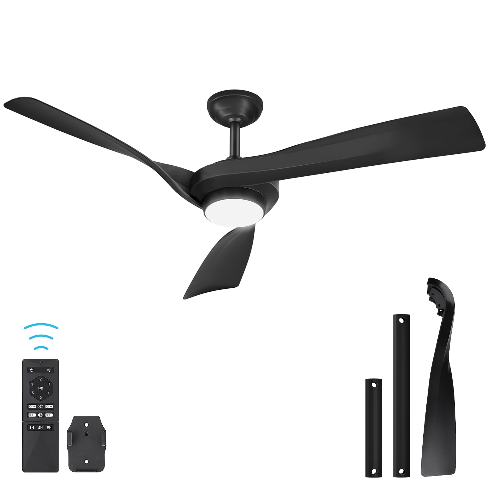 52" Black Ceiling Fan with Lights Remote Control 3CCT Dimmable 7 Speeds ...