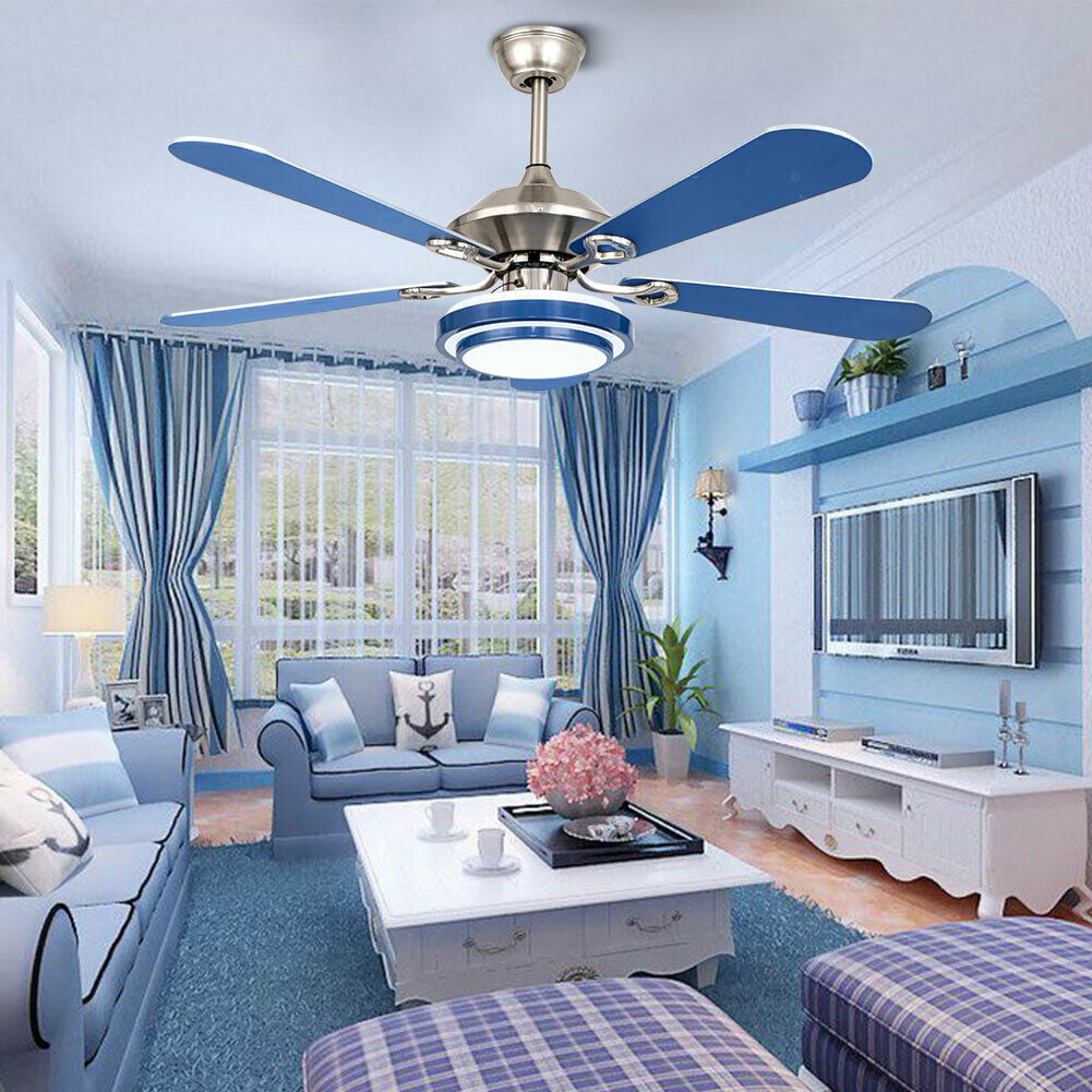 52"Blue Modern Indoor Outdoor Ceiling Fan With LED Light Ceiling light ...
