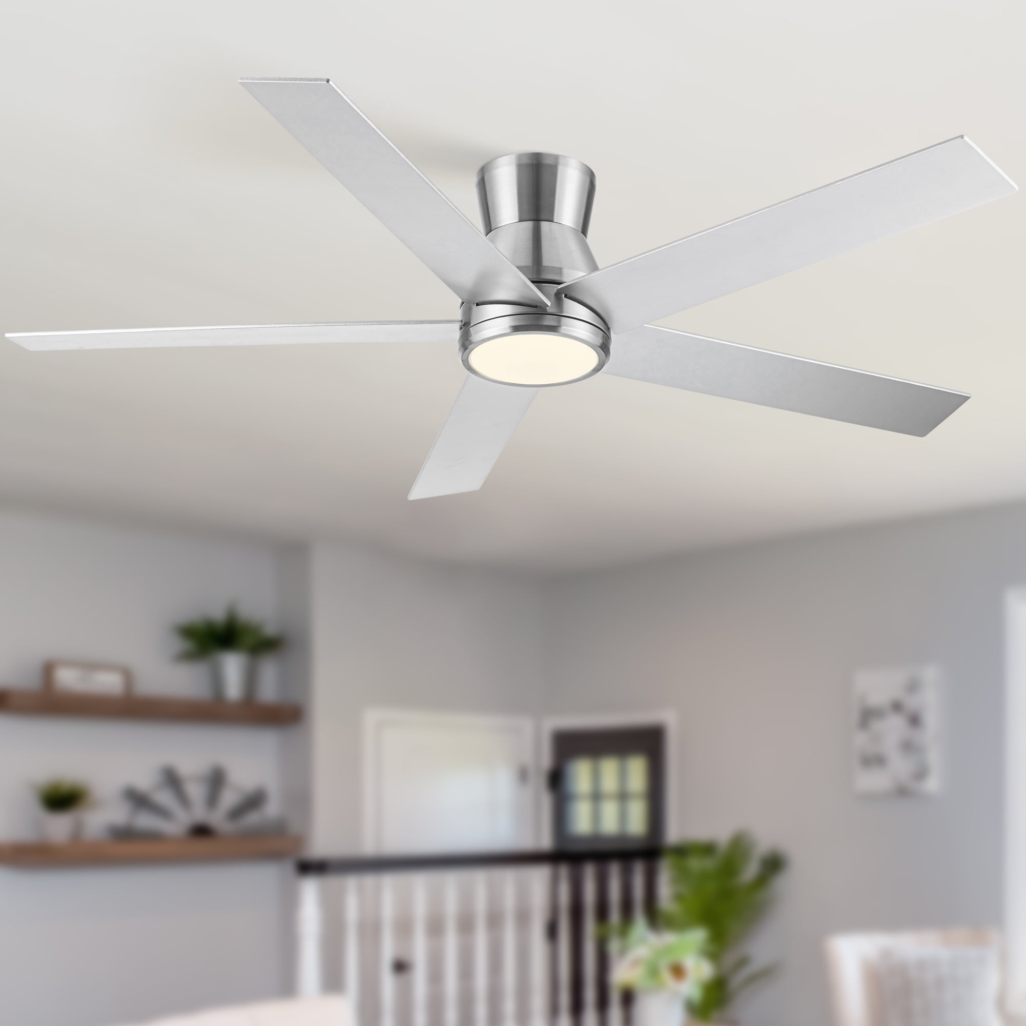 52" Brushed Nickel Lowe Profile Ceiling Fan with Light - Walmart.com