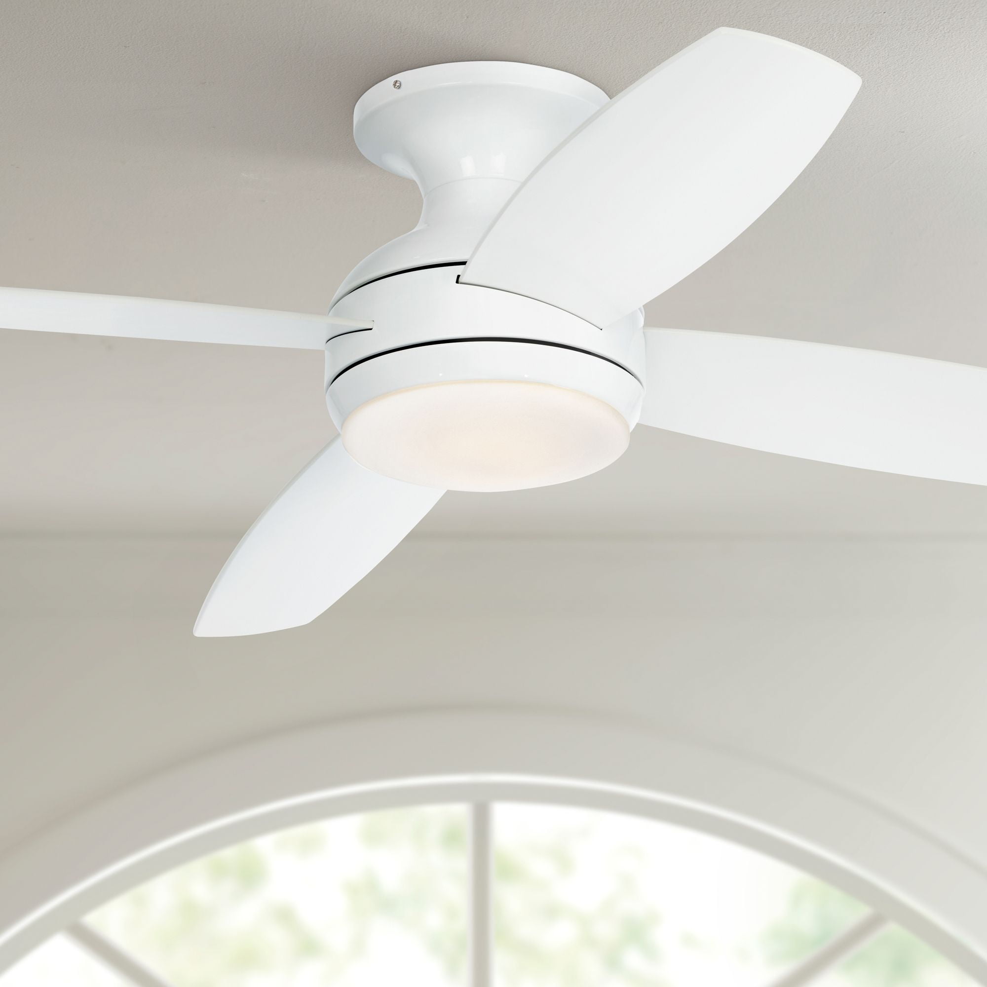 White Hugger Ceiling Fan With Light And Remote | Shelly Lighting