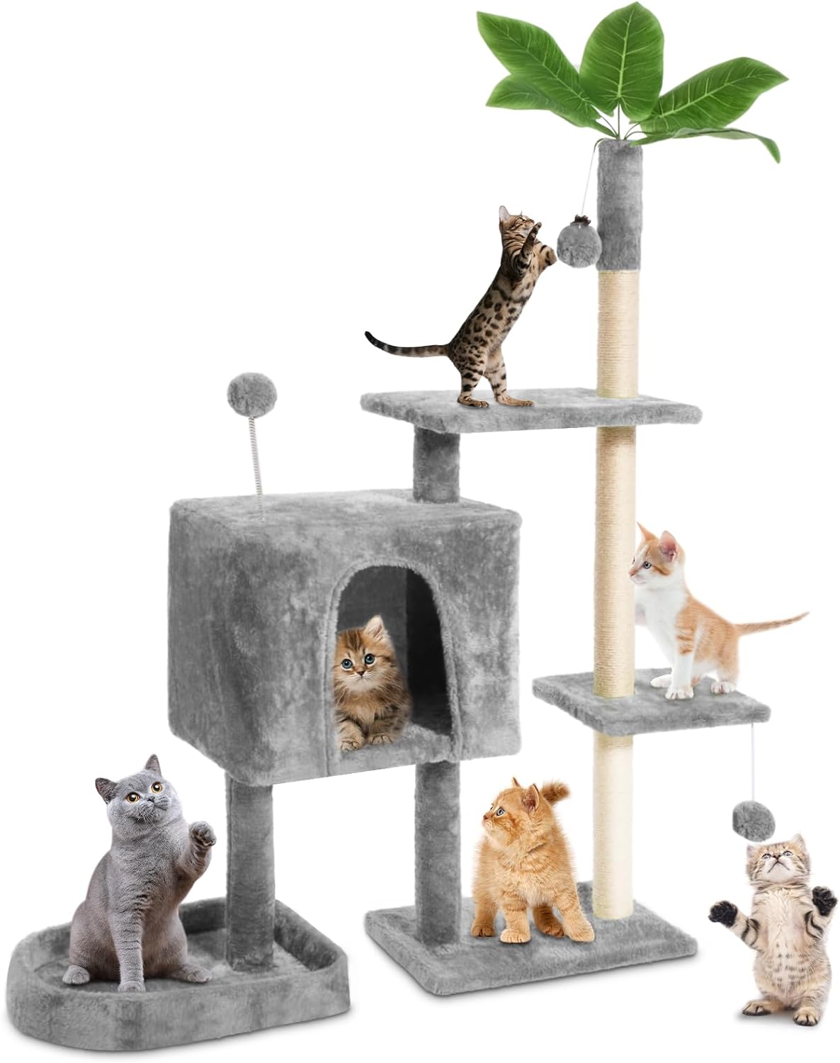 52" Cat Tree Cat Tower for Indoor Cats with Green Leaves, Multi-Level ...
