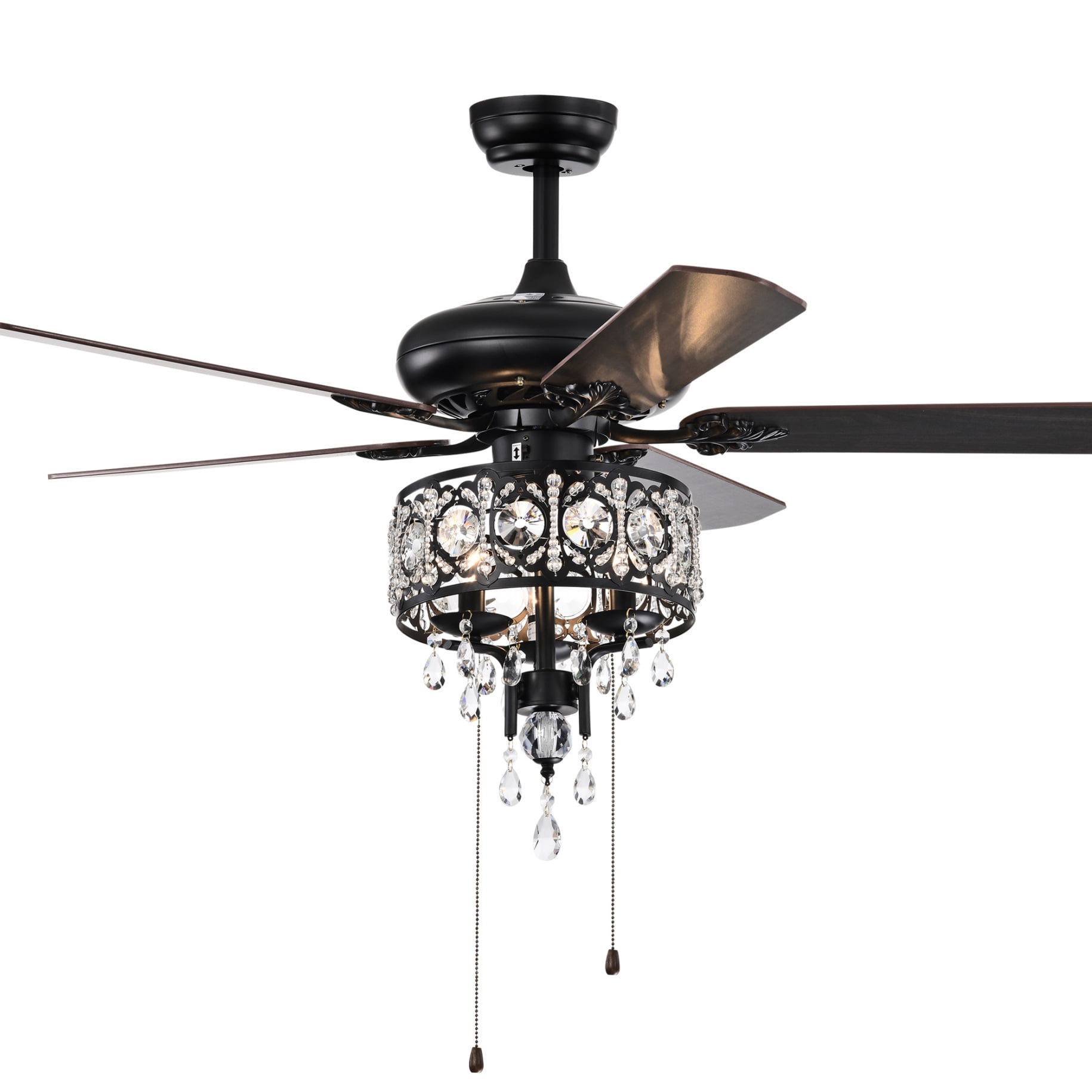 52" Ceiling Fan with Crystal Chandelier, 3-Speed Quiet Reversible Motor ...