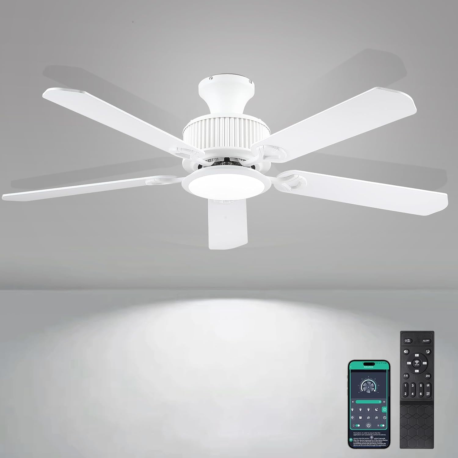 52" Ceiling Fans with Lights-Low Profile Ceiling Fan with Light and APP ...
