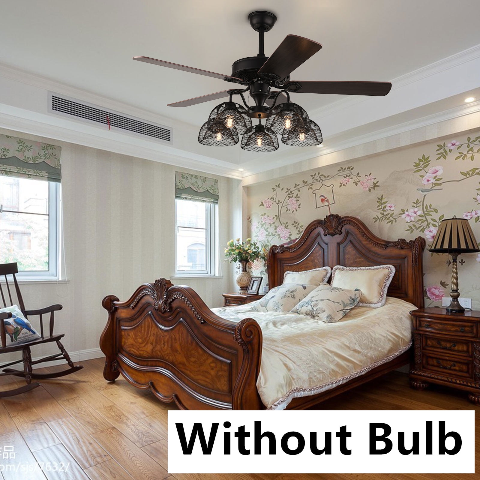 52" Chandelier Fan 5-LED 3 Speed Remote Control Silent Ceiling Fan ...