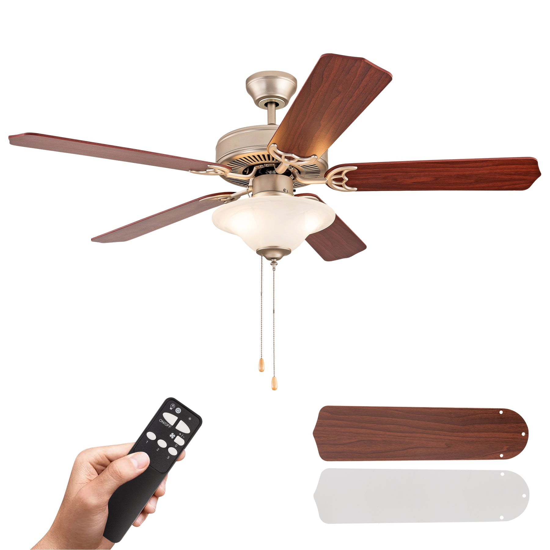 "52"" Indoor Ceiling Fan with LED Light, Remote, Reversible Blades ...