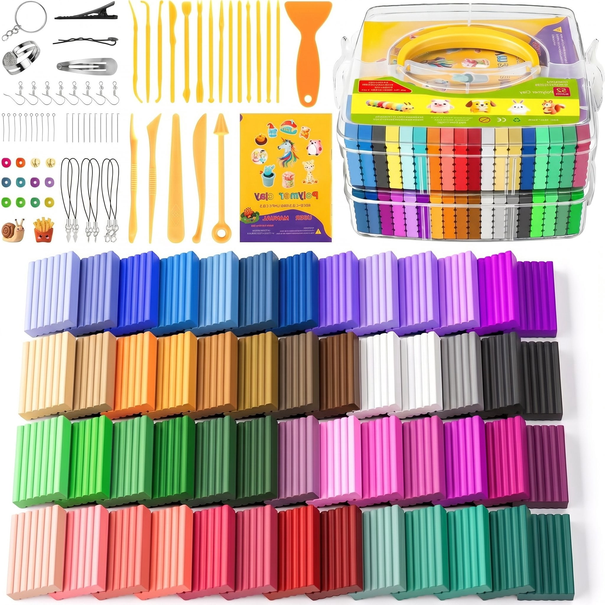52-Color Oven Bake Polymer Clay Kit with Sculpting Tools and ...