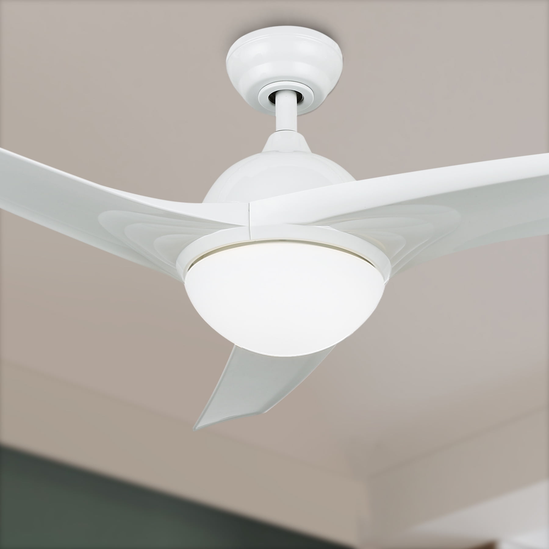 52"Contemporary Ceiling Fan with LED Panel Light & Remote White Finish ...
