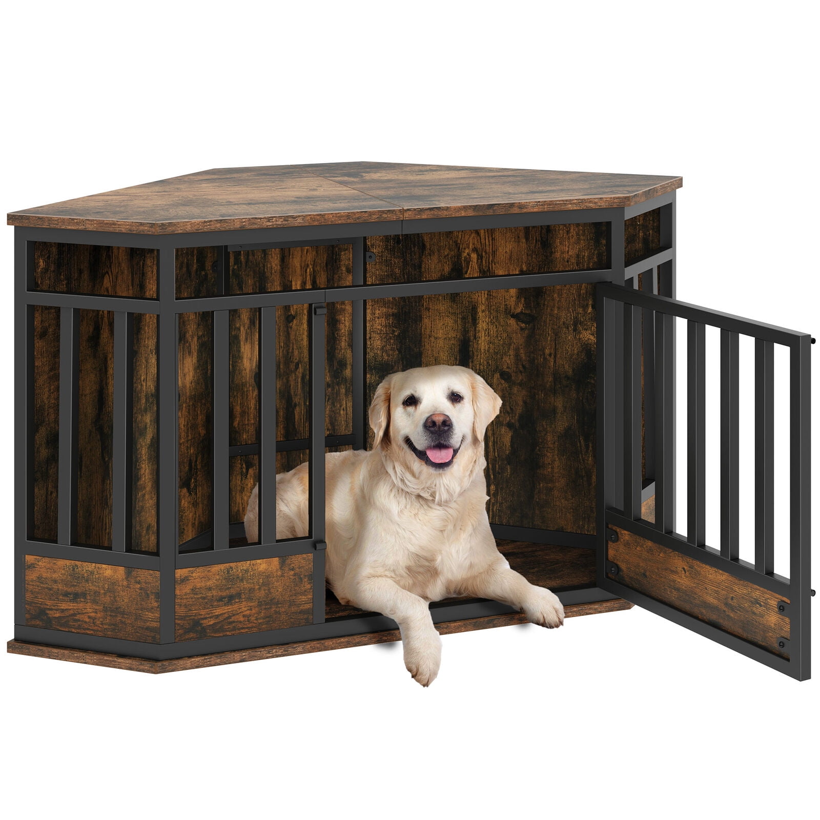 52'' Corner Dog Crate Wood Pet Dog Kennel Furniture Dog Cage End Table ...