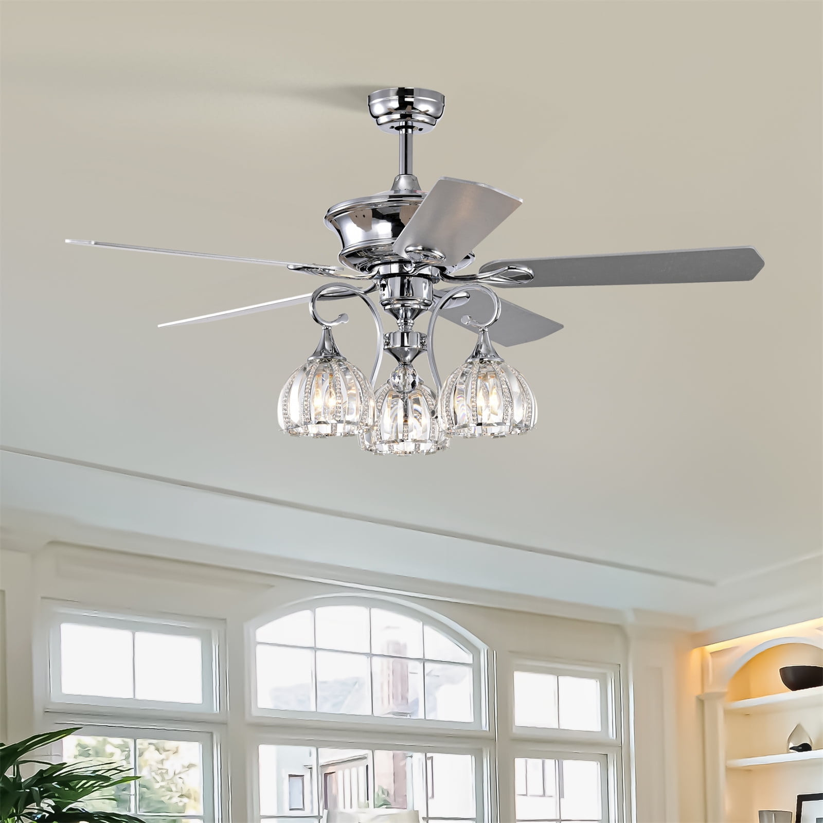 52"Crystal Ceiling Fan Lamp, Chandelier Ceiling Fan with Remote Control ...