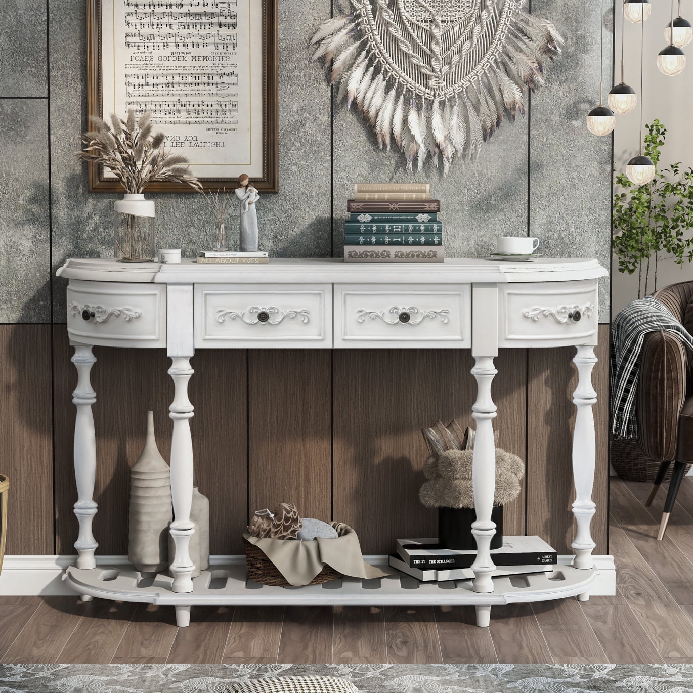 52''Curved Console Table,Modern and Contemporary Entryway Table with 4 ...