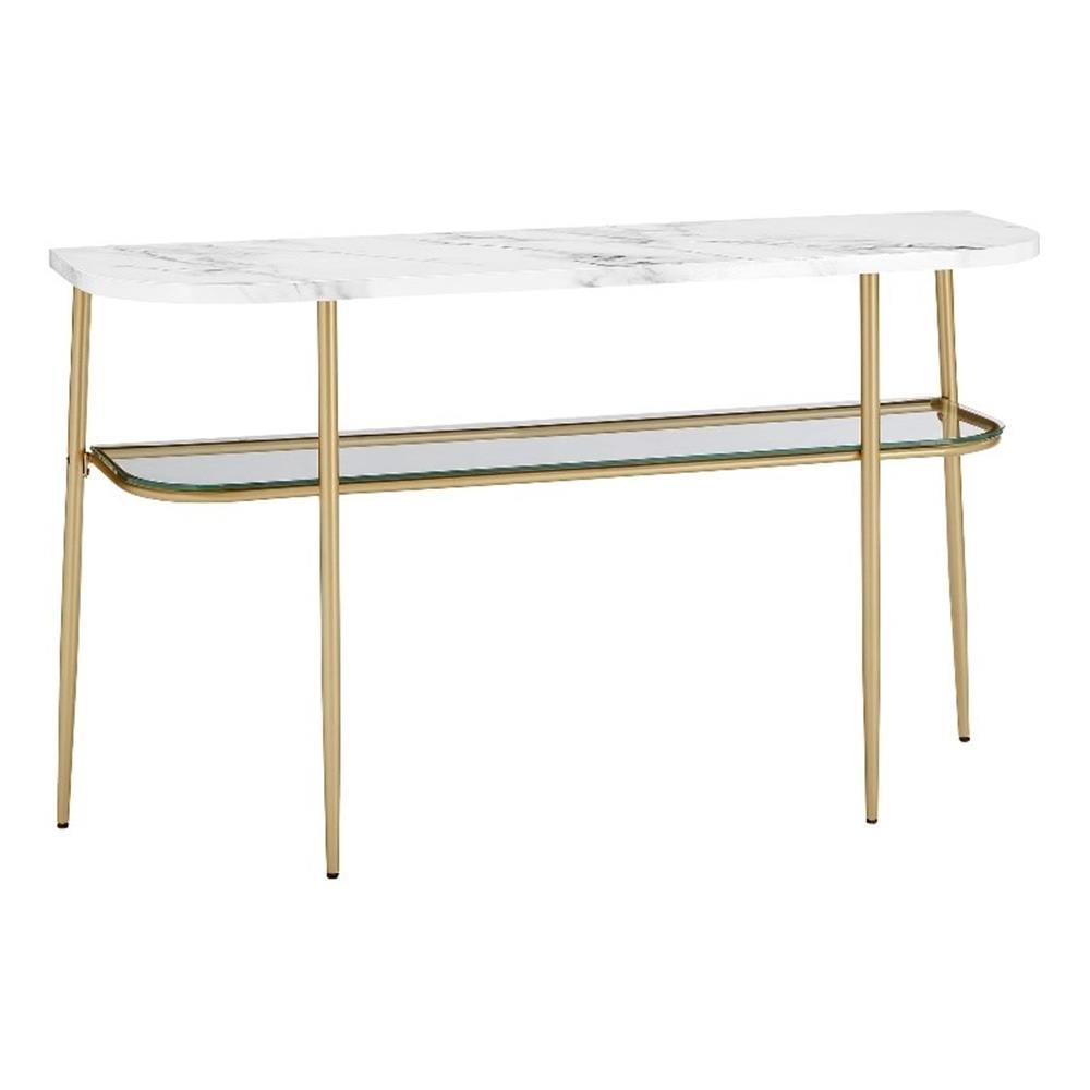 52" Curved Faux Marble Glass and Metal Entry Table - Gray Vein Marble ...