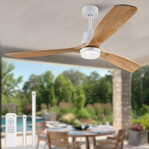 52" Dimmable Wood Ceiling Fan with LED Light and Remote Control, White ...