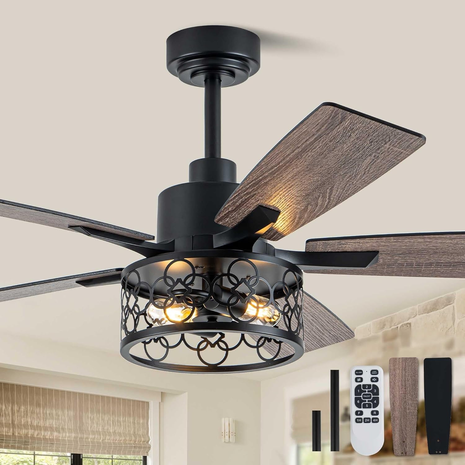 52" Farmhouse Ceiling Fans with Lights and Remote,Chandelier Ceiling ...