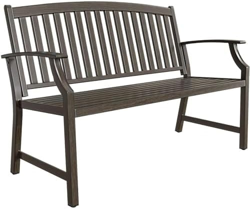 52" Farmhouse Outdoor Bench, Garden Benches with Rust Free Metal Powder ...