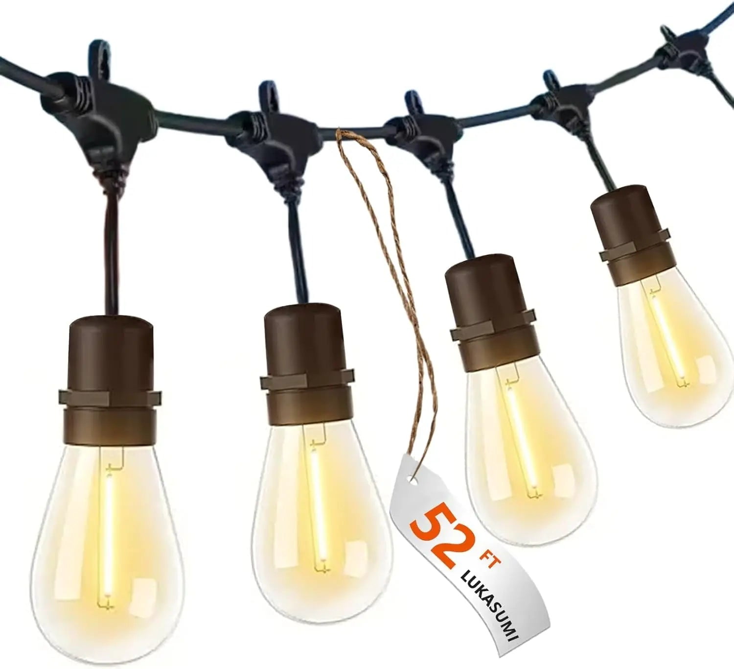 52 Ft LED Outdoor String Lights, Connectable Patio Lights with 15Pcs ...