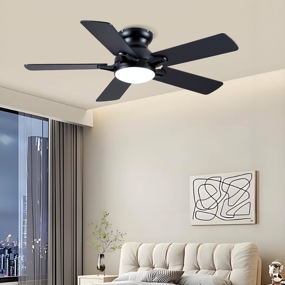 52 Inch Ceiling Fa Black Lights and Remote,White Low Profile Ceiling ...
