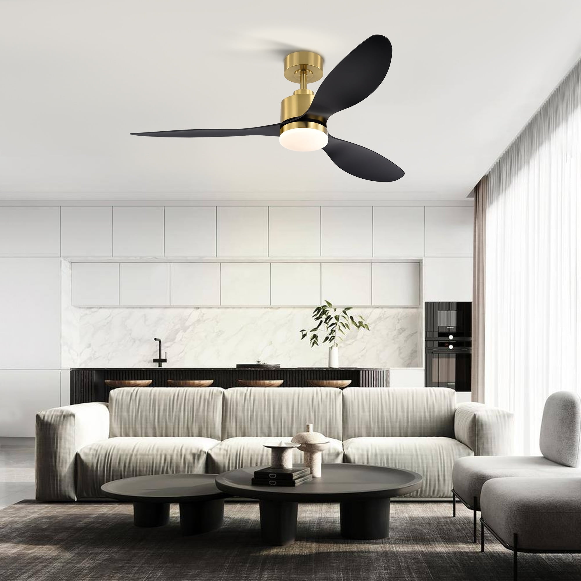 52 Inch Black LED Ceiling Fan with Lights Remote(3-Blade) Gold ...