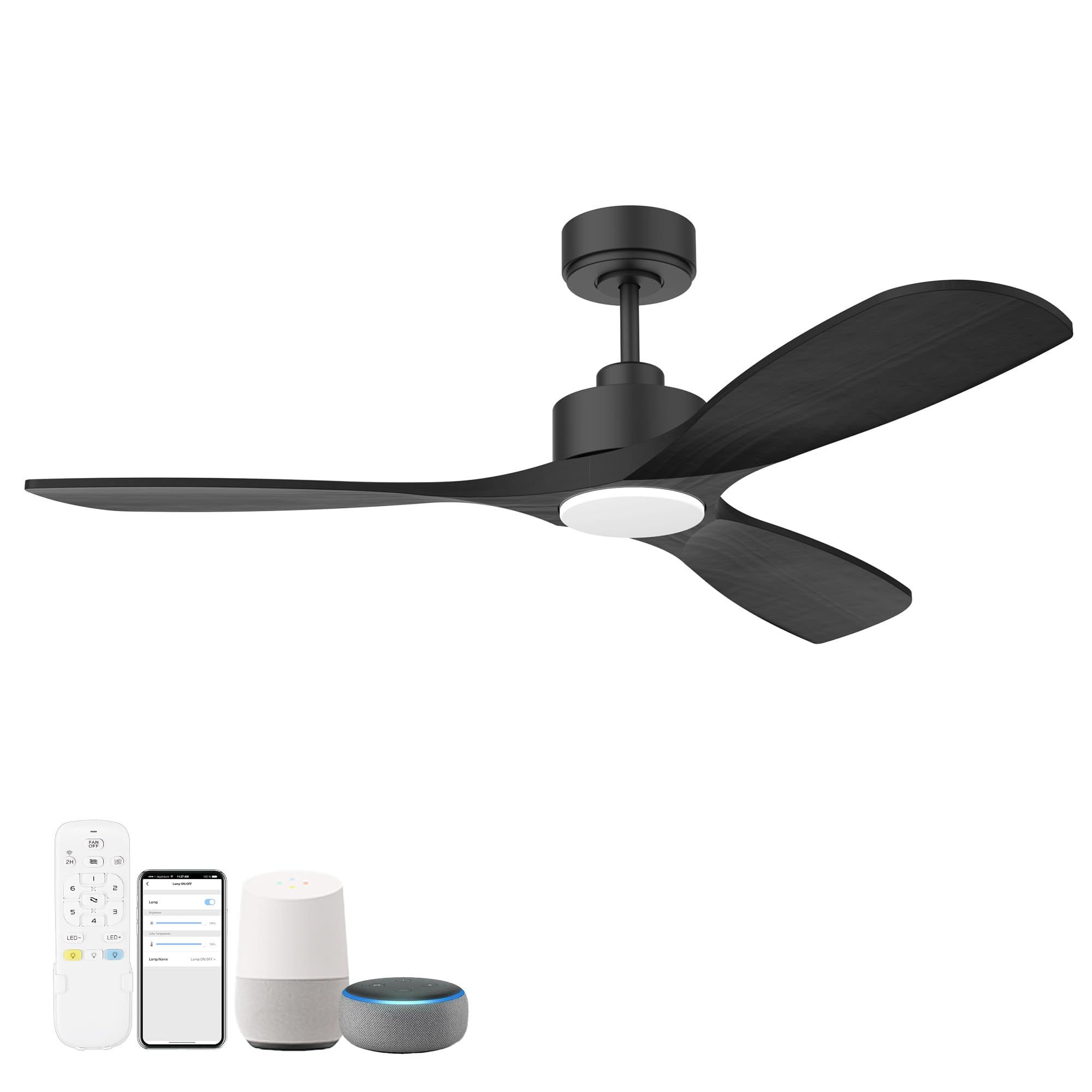 52 Inch Black Smart Ceiling Fans with Lights Remote,Voice Control via ...