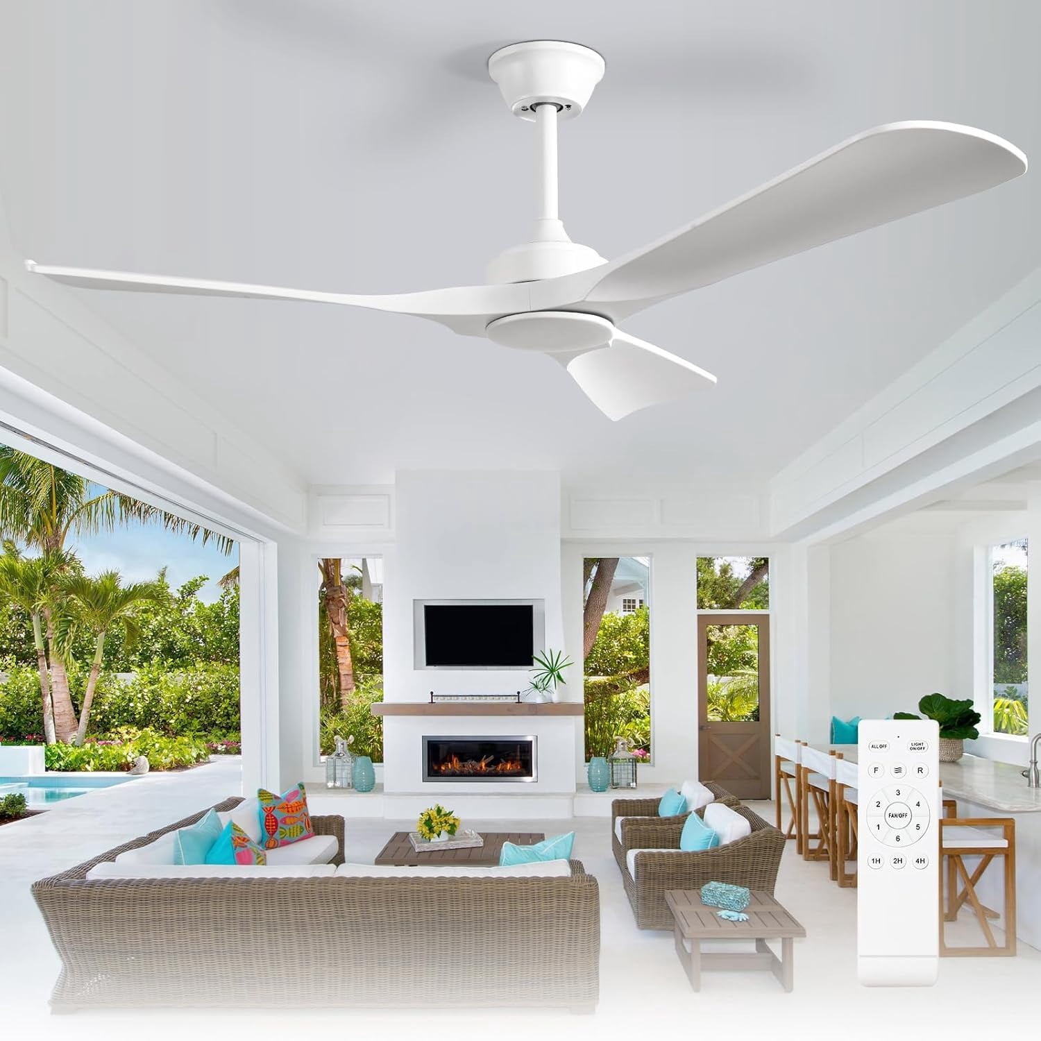 52-Inch Ceiling Fan with Light: Black 3 Blade Outdoor Fans for Patios ...