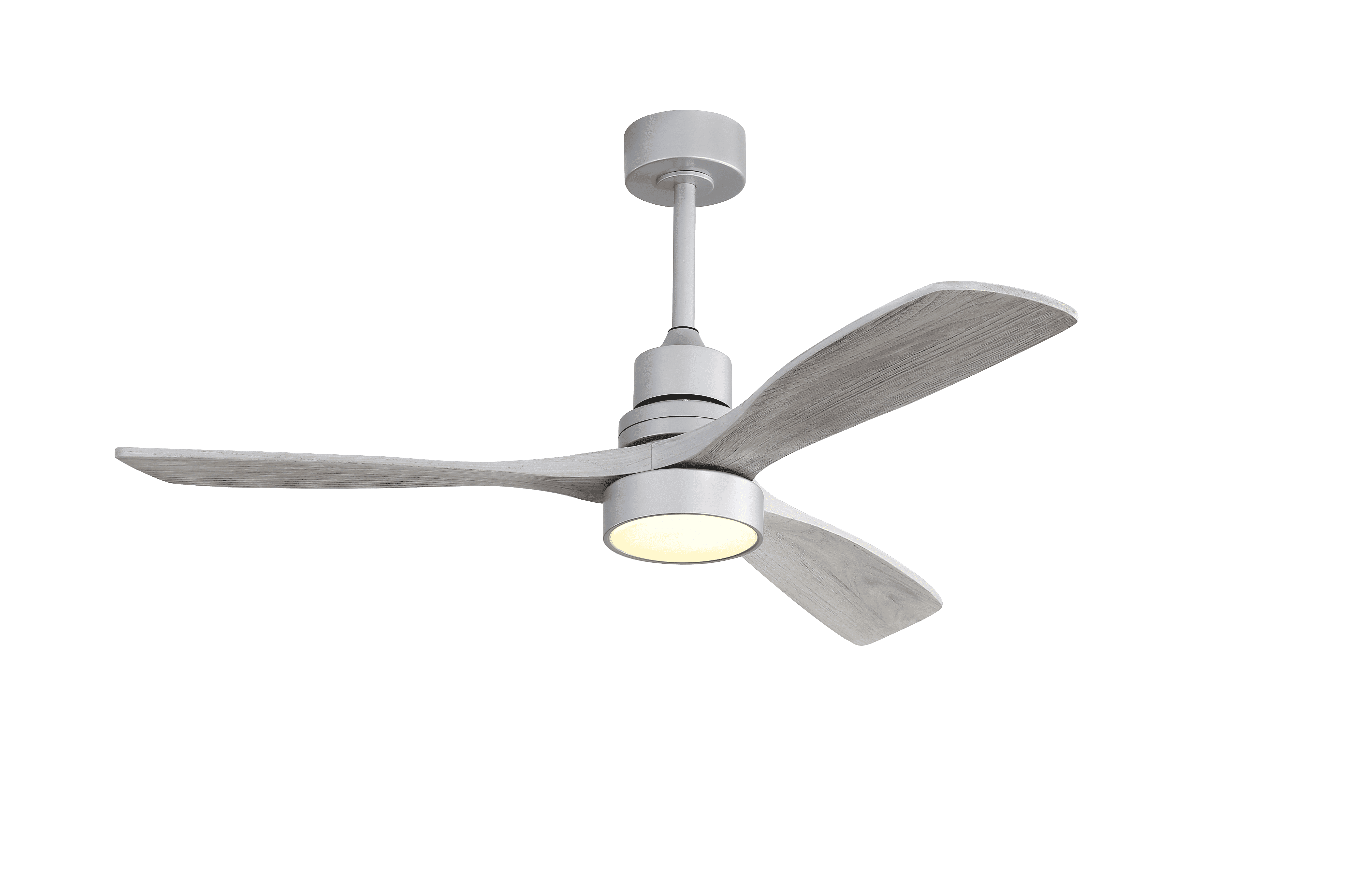 52 Inch Ceiling Fan Light With 6 Speed Remote Silver 3 Wood Blade ...