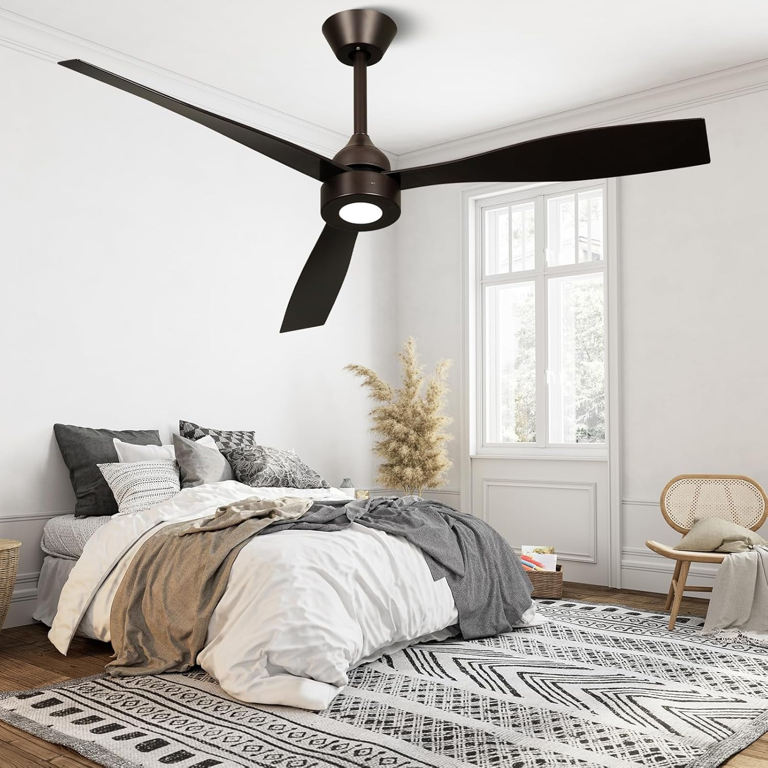 52 Inch Ceiling Fan No Light, Black and Rose Gold Ceiling Fans Without ...