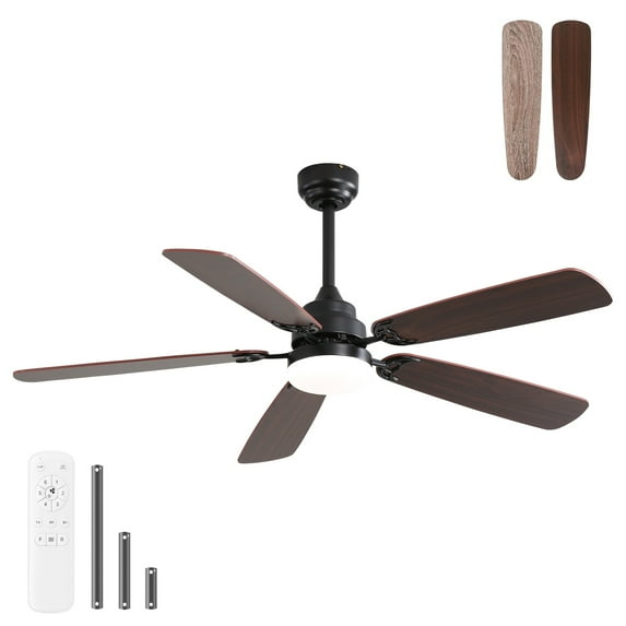 52 Inch Ceiling Fan with LED Light – 6-Speed Remote Control, 5 Dual ...