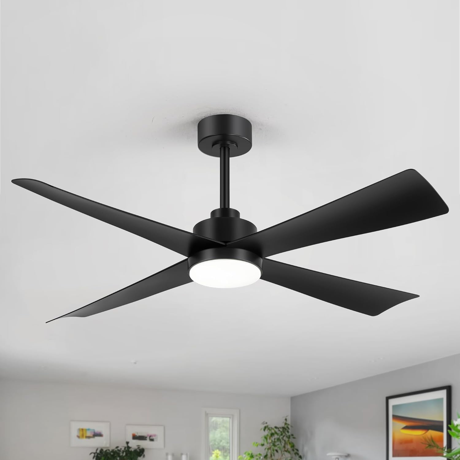 52 Inch Ceiling Fans with Lights and Remote, Modern Black Ceiling Fan ...