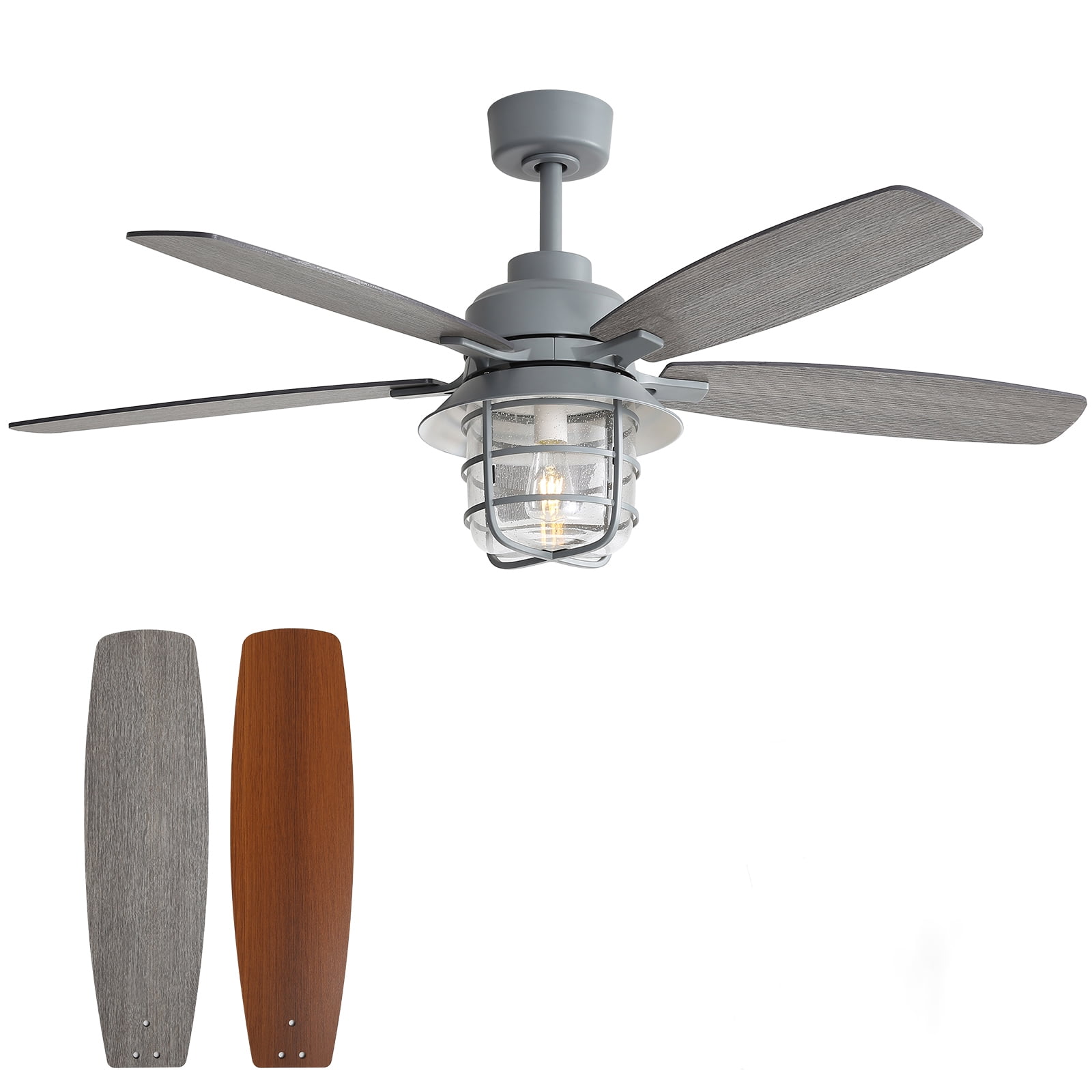 52-Inch Cement Grey Ceiling Fan With E26 Light,Glass Lampshade,5 ...