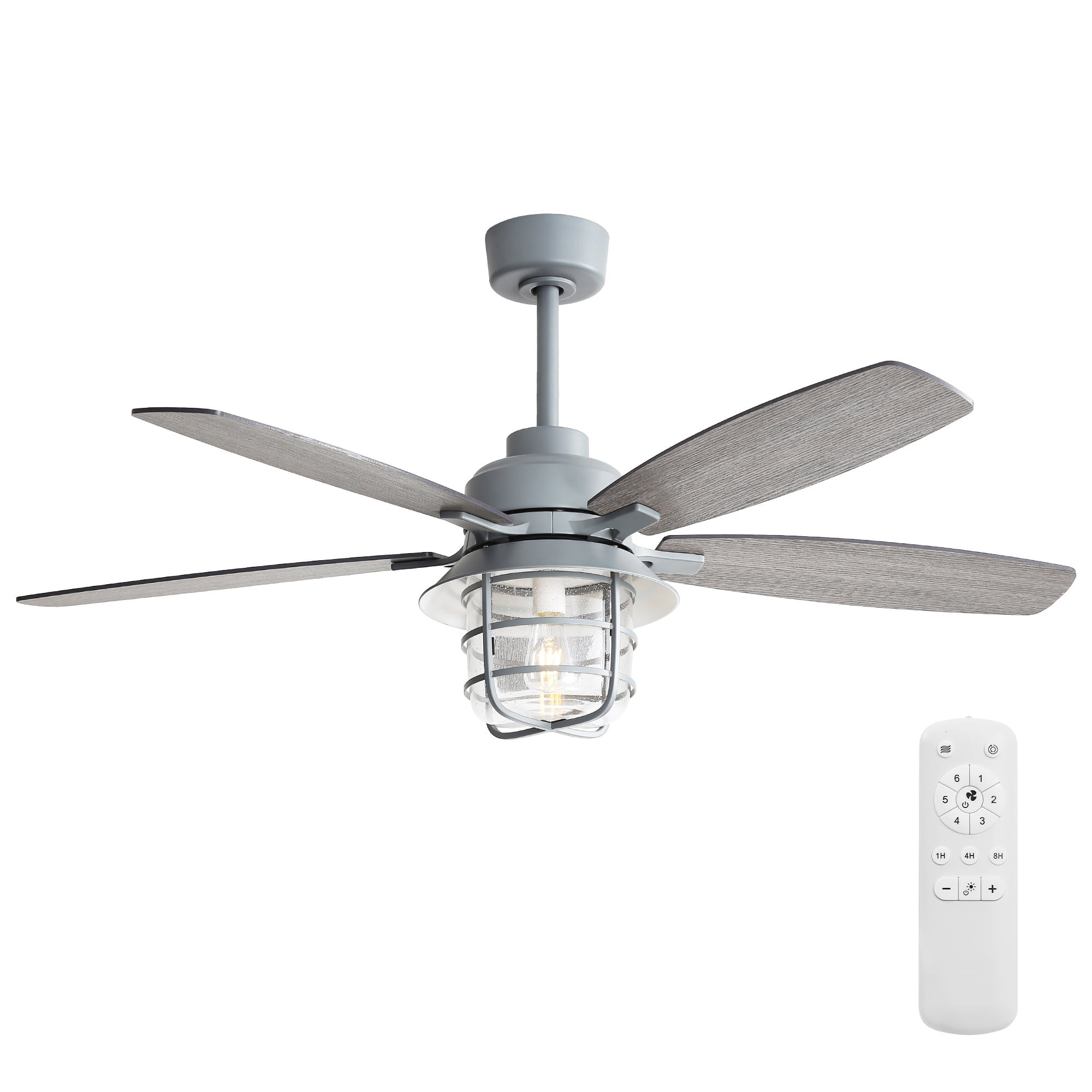 52-Inch Cement Grey Ceiling Fan With LED Light Remote Control 6 Speeds ...