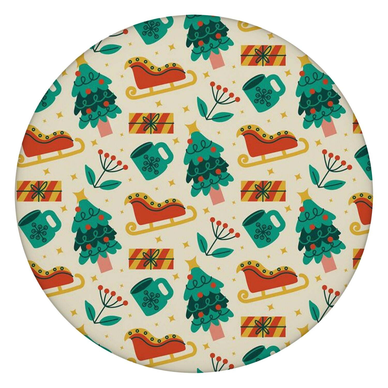 52 Inch Christmas Themed Round Table Cover, Features an Elastic Hem for ...