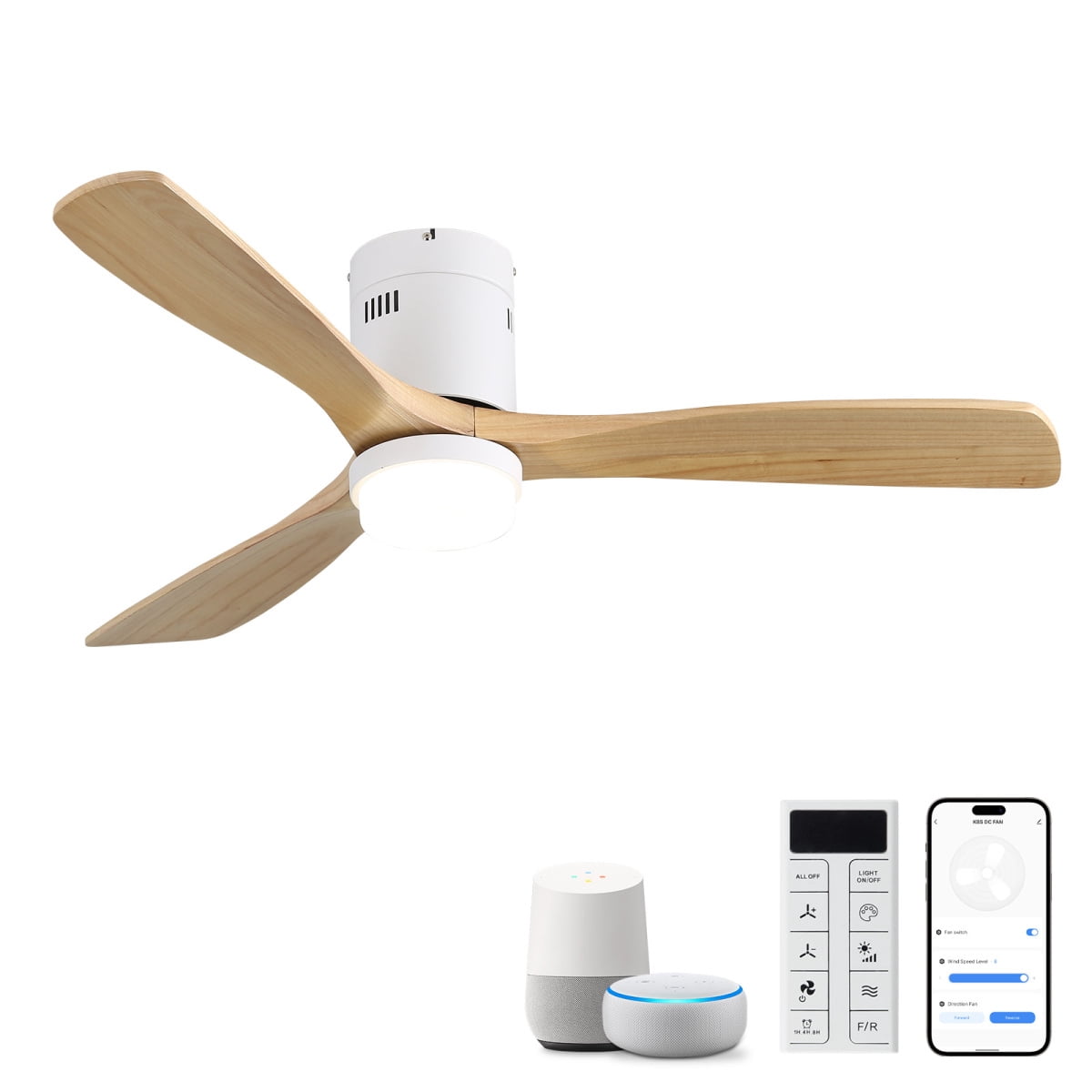 52 Inch Decorative Smart Ceiling Fan With 6 Speed Remote White 3 Solid ...