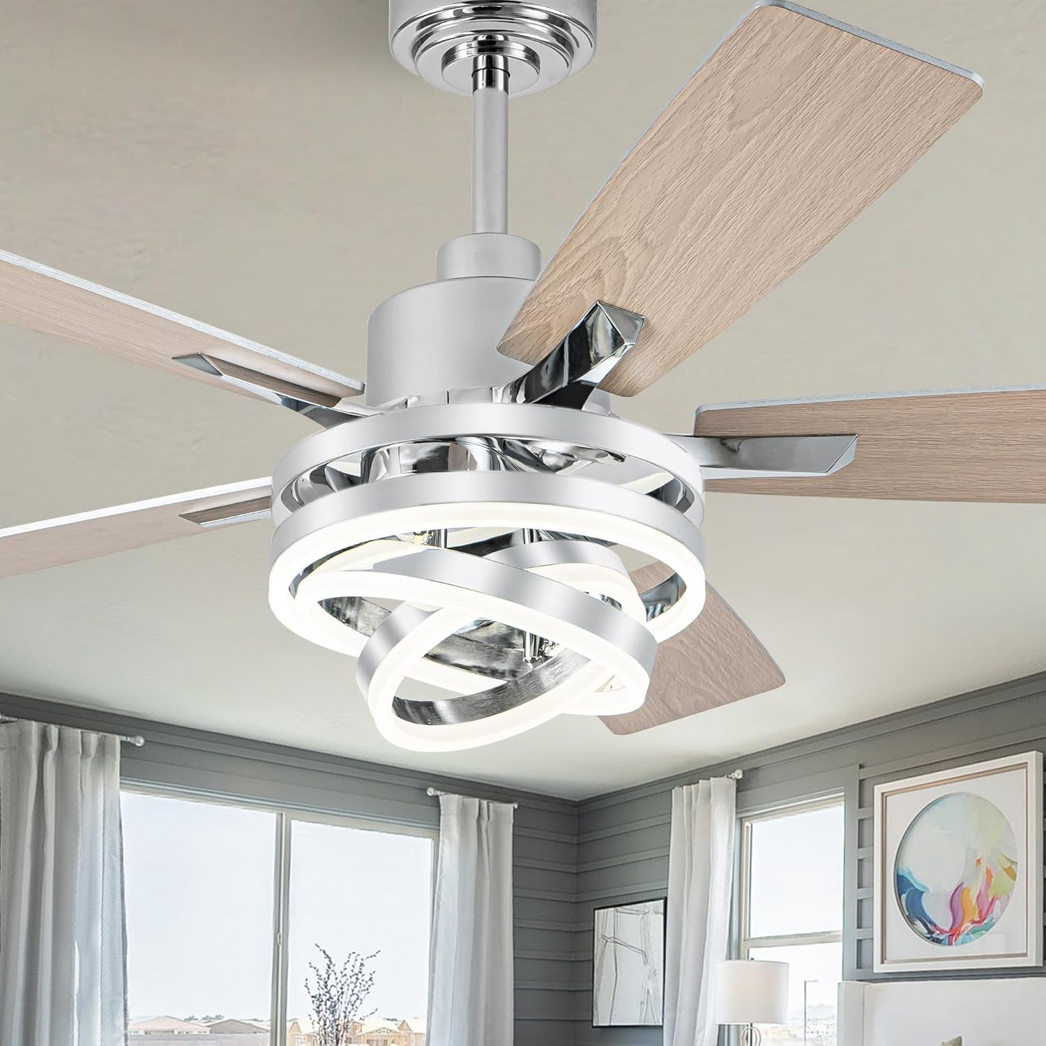52 Inch Farmhouse Ceiling Fan with Light and Remote Control,Reversible ...