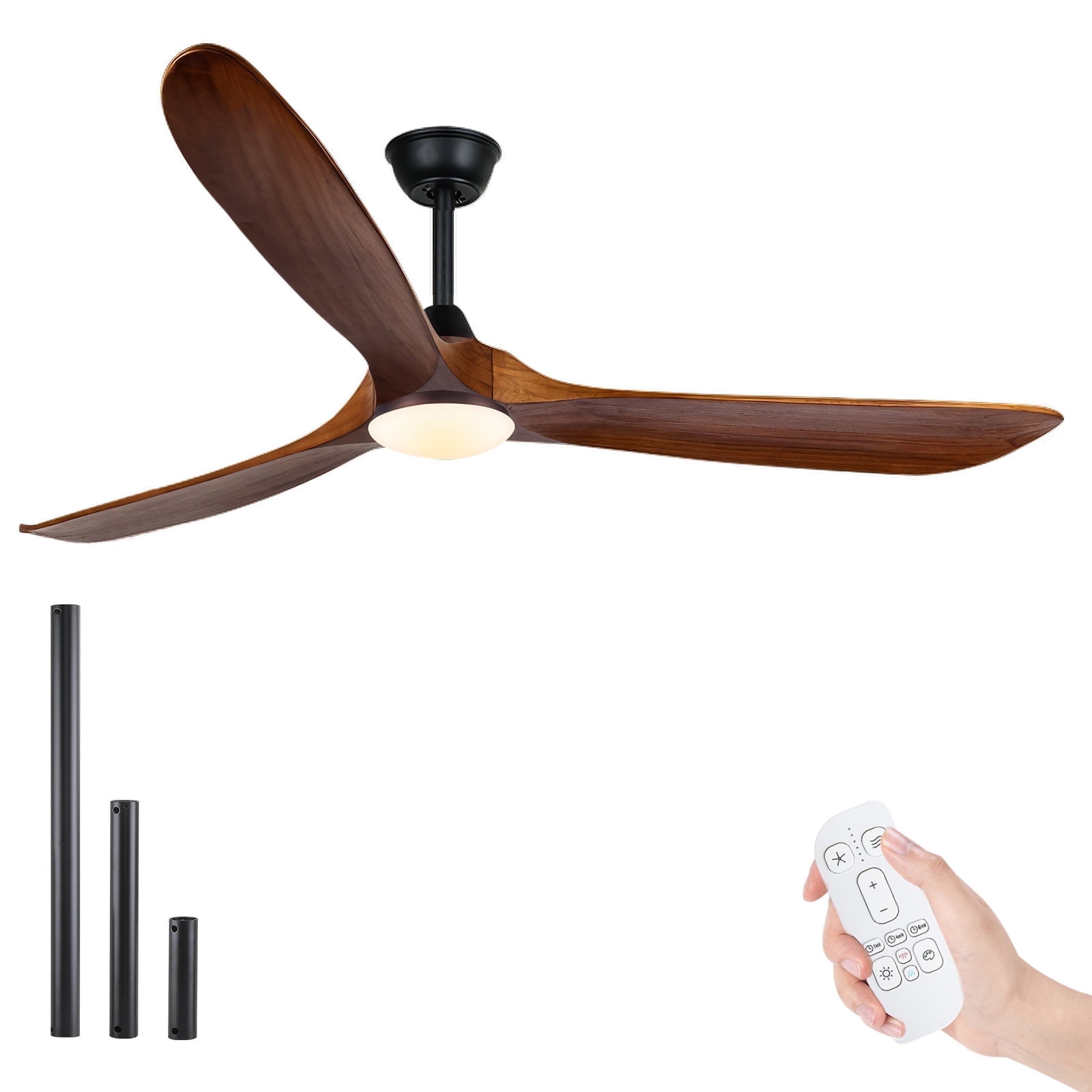 52 Inch Farmhouse Rustic Wood LED Indoor Outdoor Ceiling Fan with Light ...