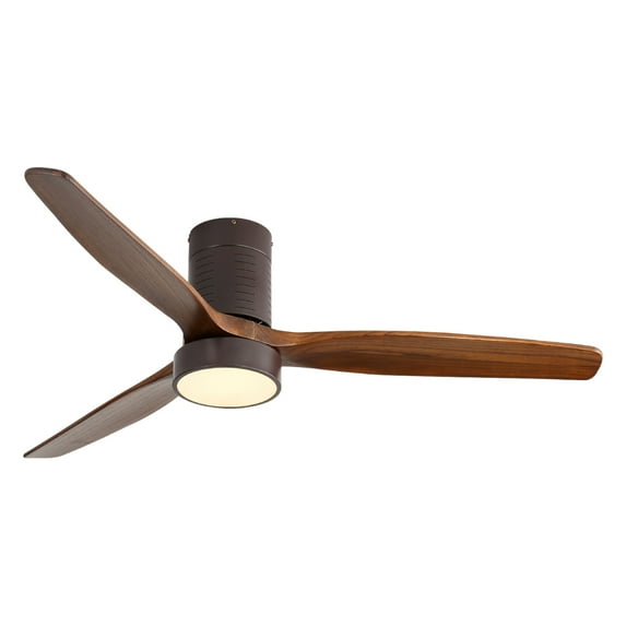 52 Inch Flush Mount Ceiling Fan with LED Light and Remote Control Solid ...