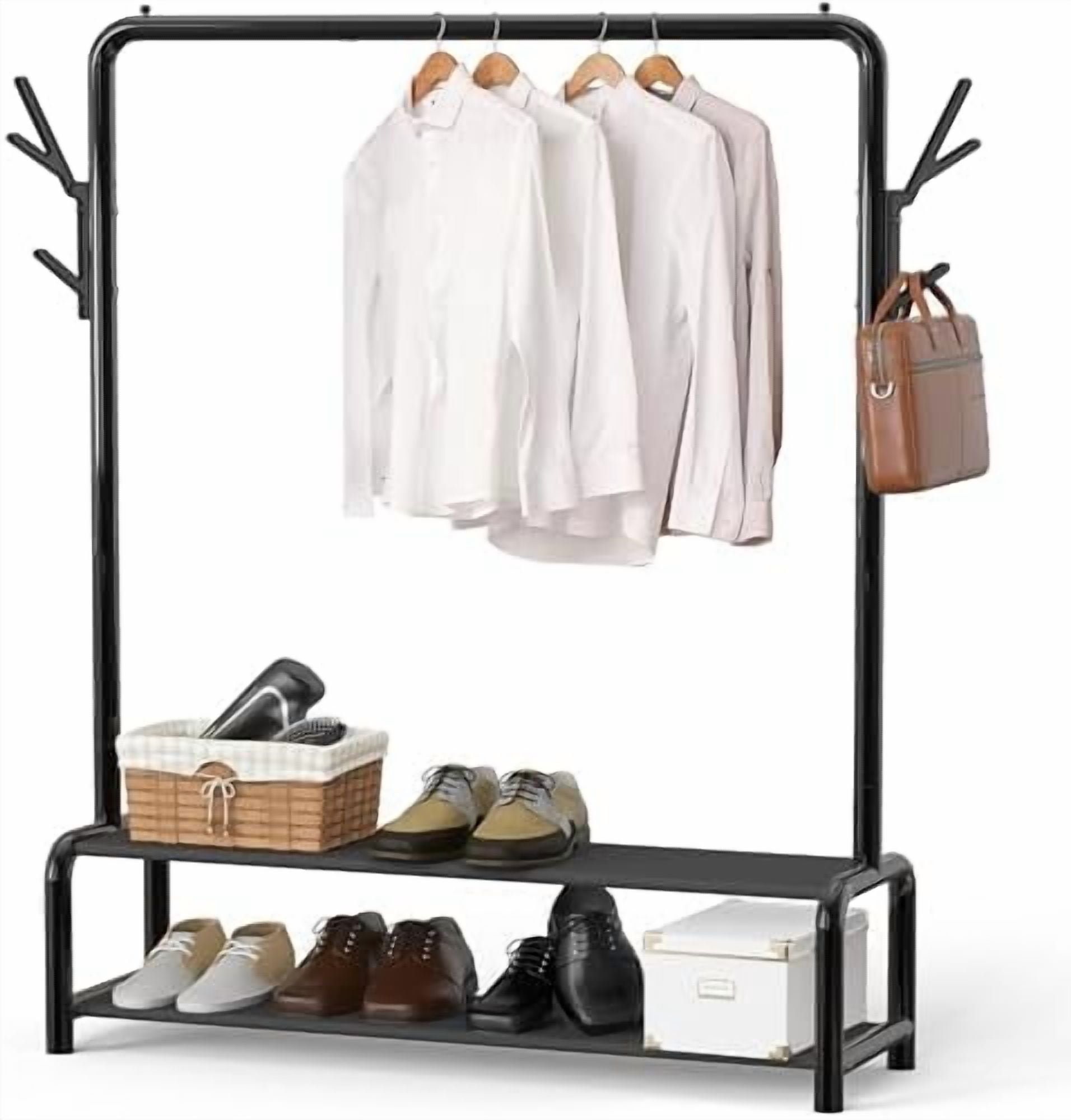 52-Inch Freestanding Closet Garment Rack with Storage Shelves and Coat ...