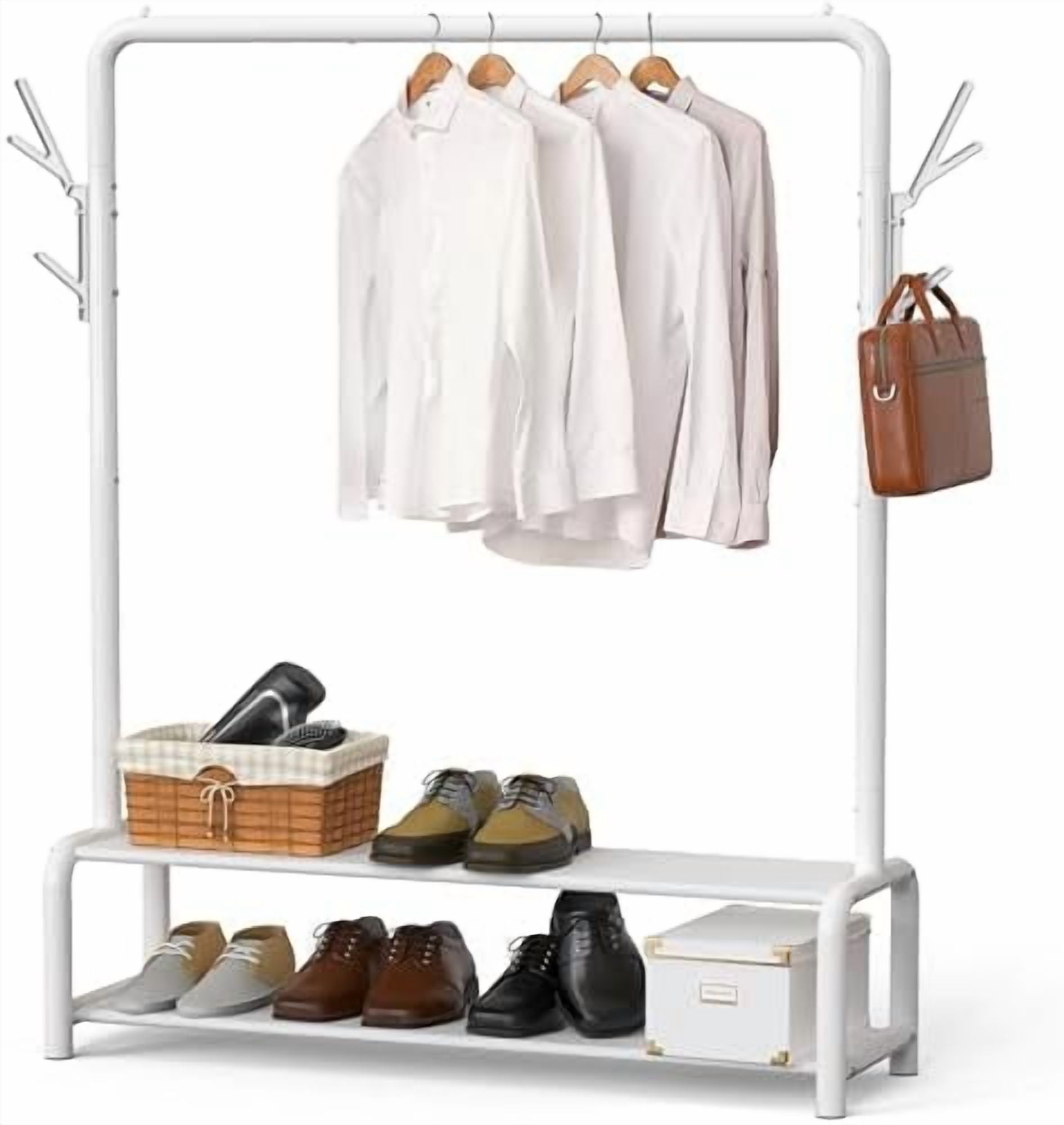 52-Inch Freestanding Closet Garment Rack with Storage Shelves and Coat ...