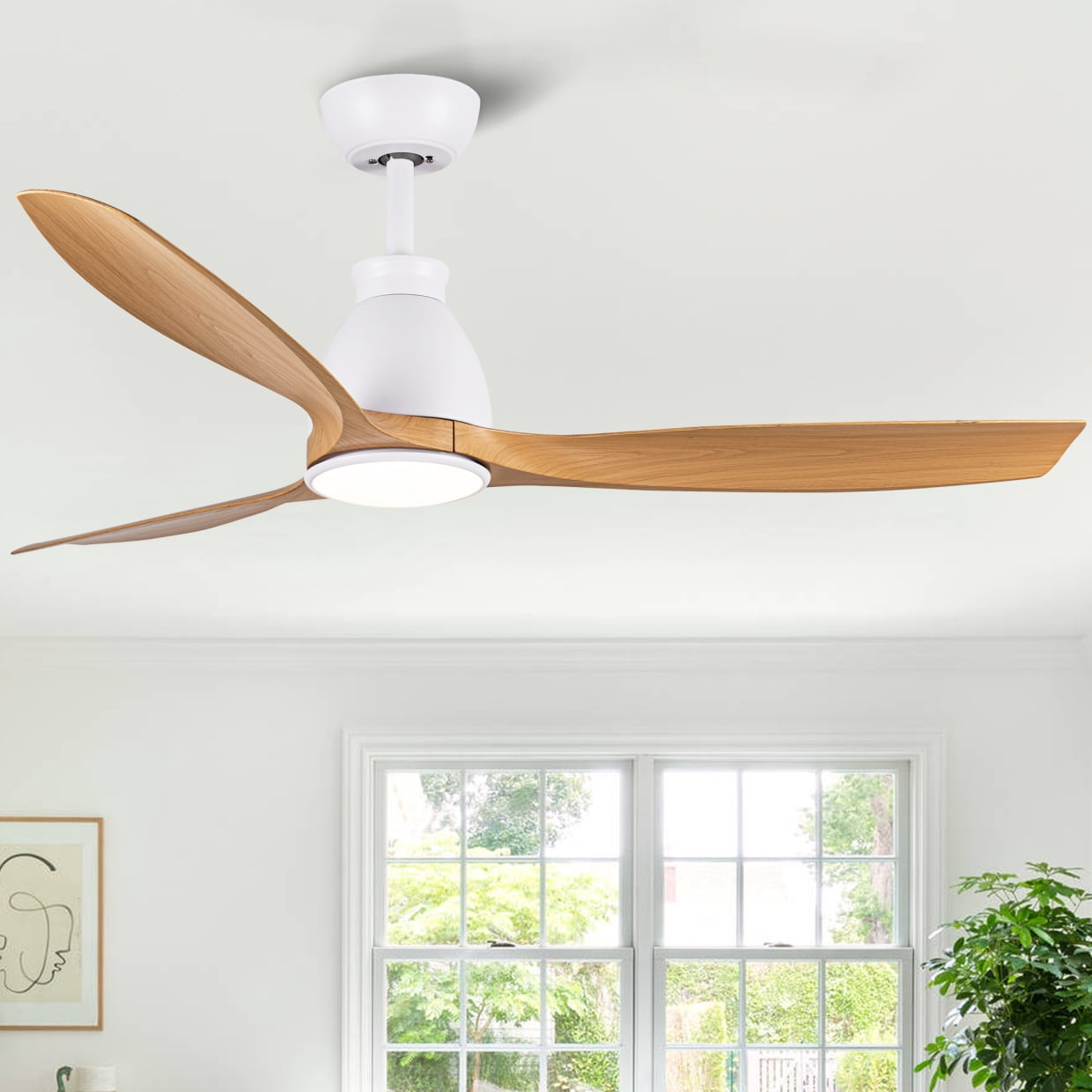 52-Inch Indoor Ceiling Fan with Color-Changing LED Light and Reversible ...