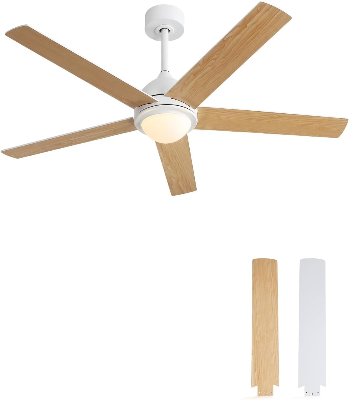 52 Inch Indoor Ceiling Fan with Light Modern Ceiling Fans 5 Blades 3 ...
