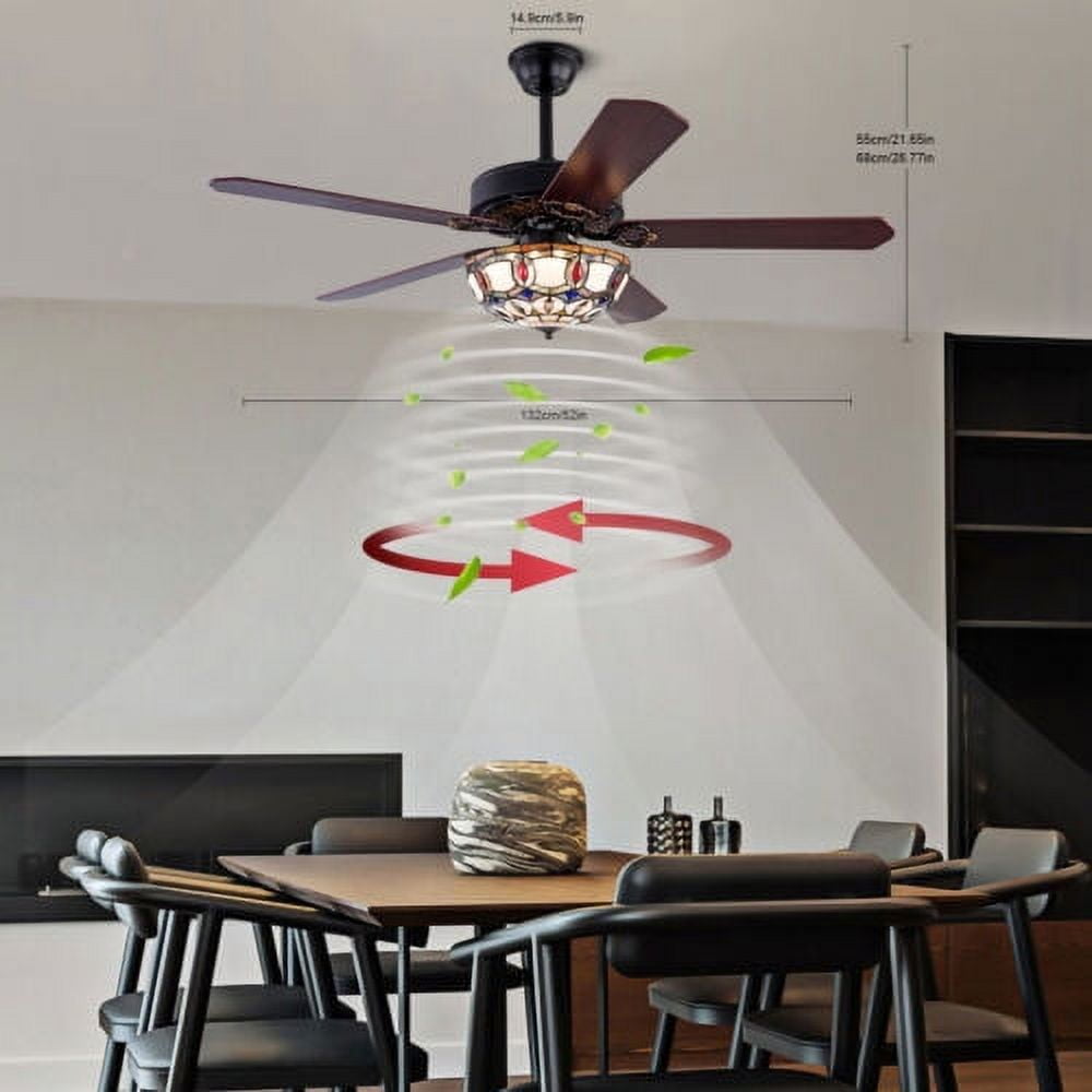 52 Inch Indoor Simple Vintage LED Chandelier Ceiling Fan Light Wood ...