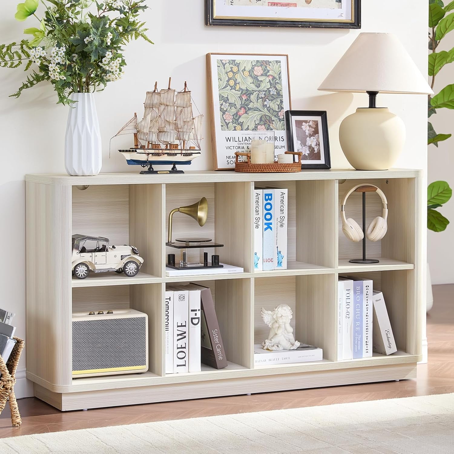 52-Inch Long 8-Cube Horizontal Bookcase with Curved Edge, Low 2-Tier ...