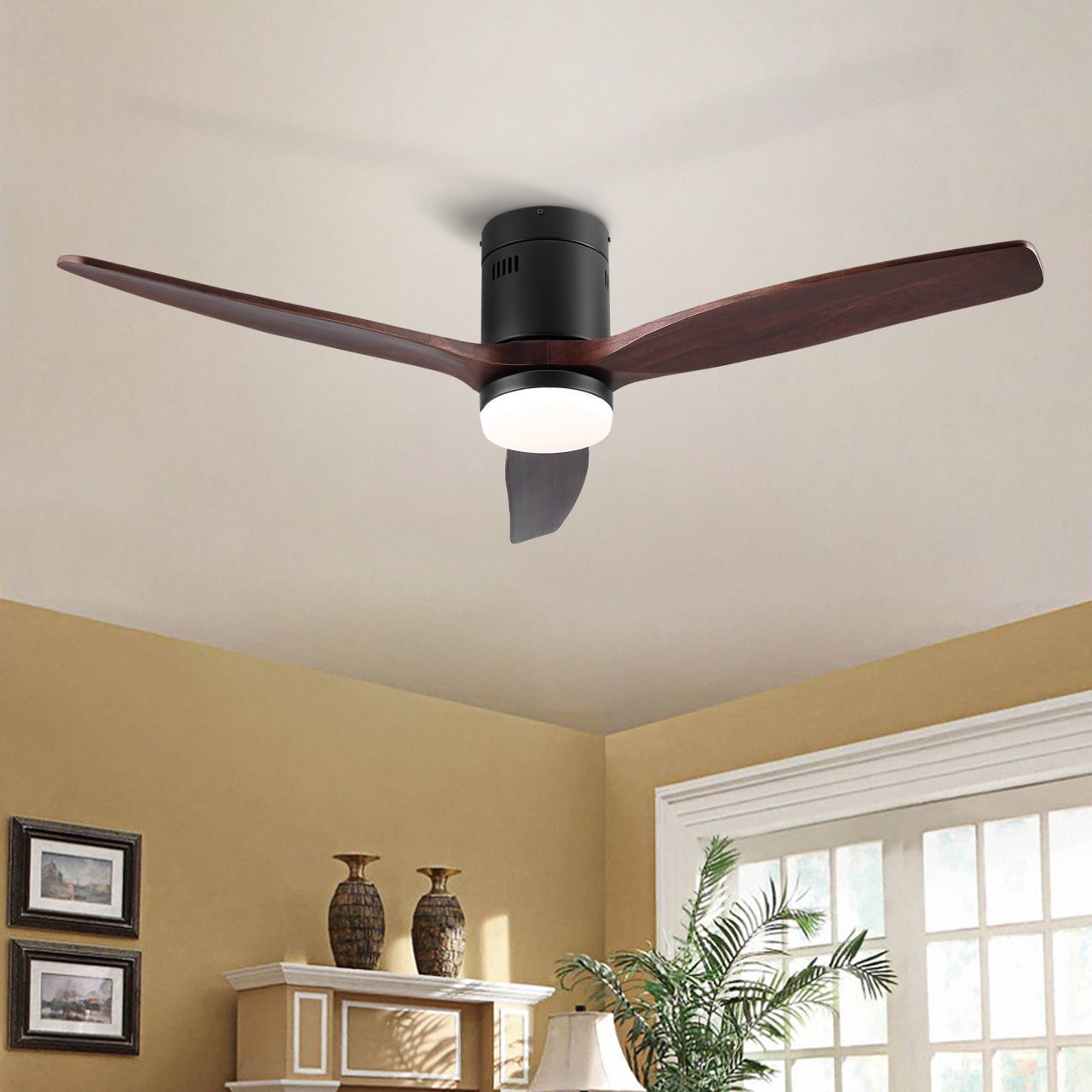 52-Inch Low Profile Ceiling Fan with Integrated LED Light and Solid ...