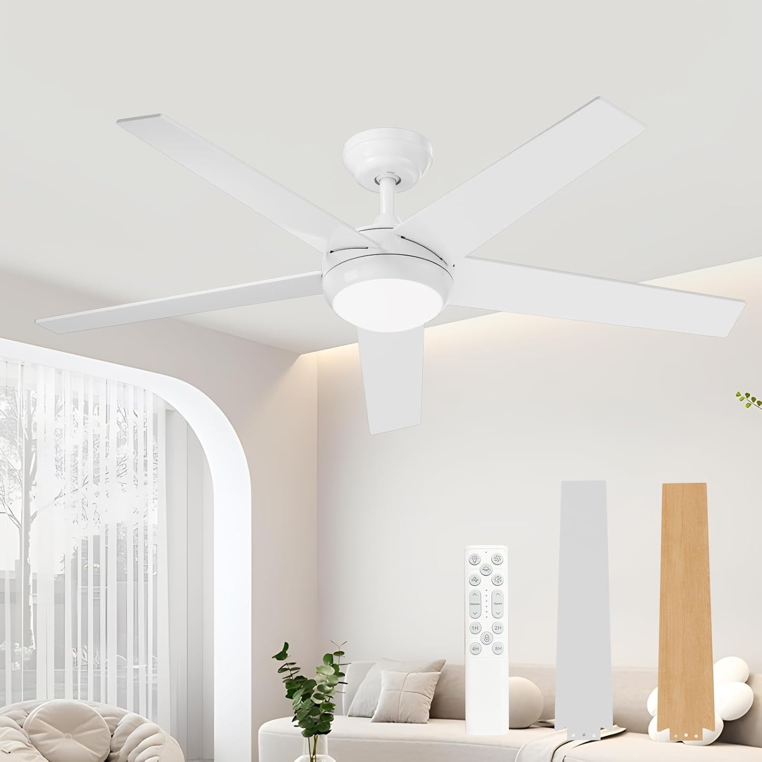 52 Inch Low Profile Ceiling Fan with LED Light, Remote Control ...